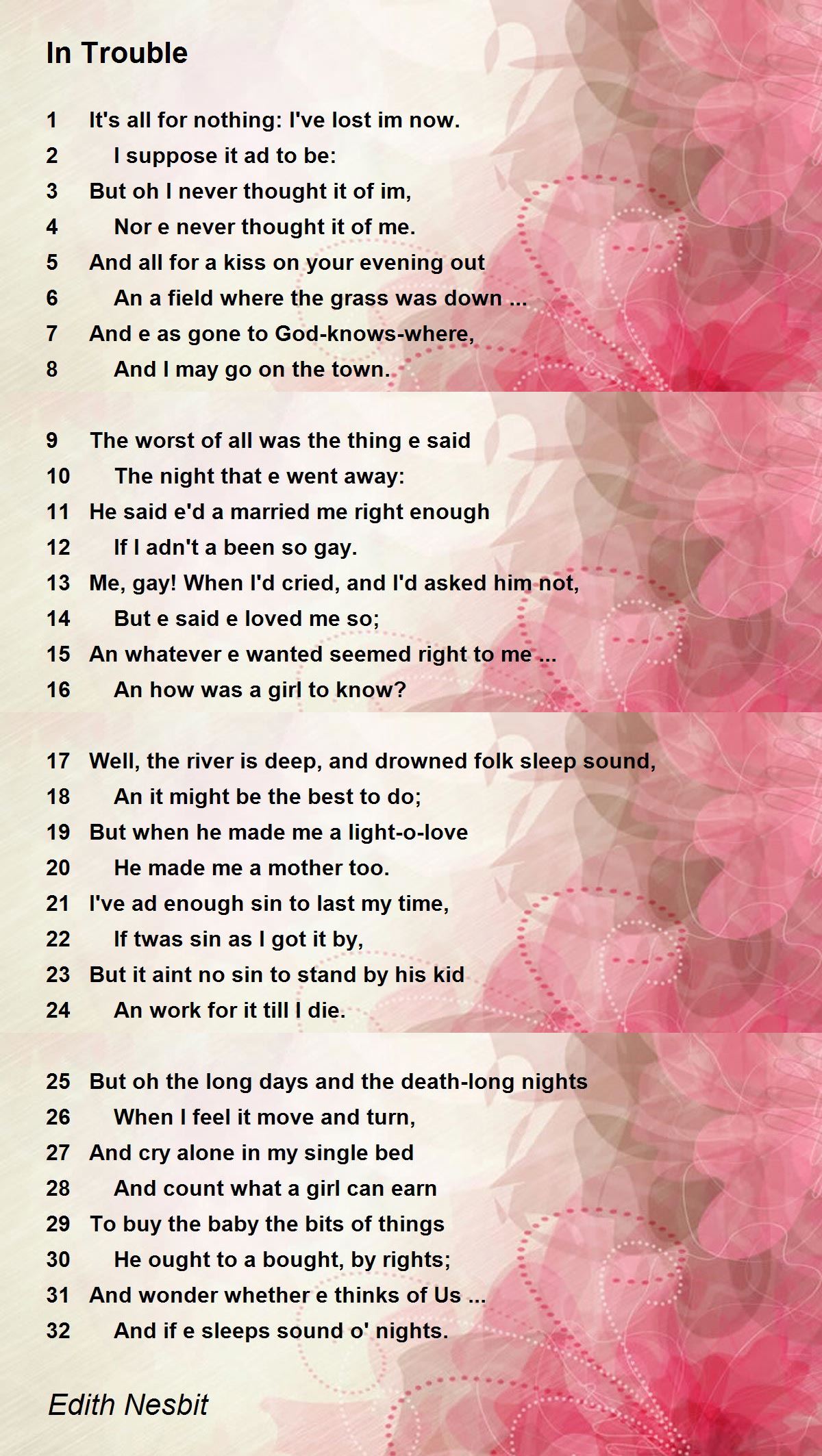 In Trouble Poem by Edith Nesbit - Poem Hunter