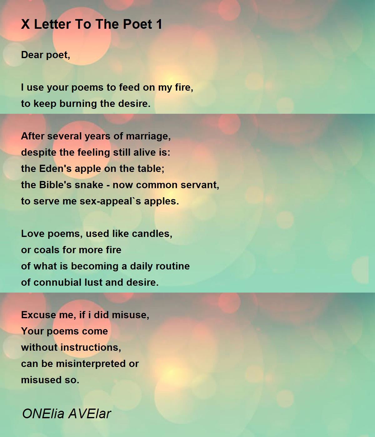 X Letter To The Poet 1 by ONElia AVElar - X Letter To The Poet 1 Poem