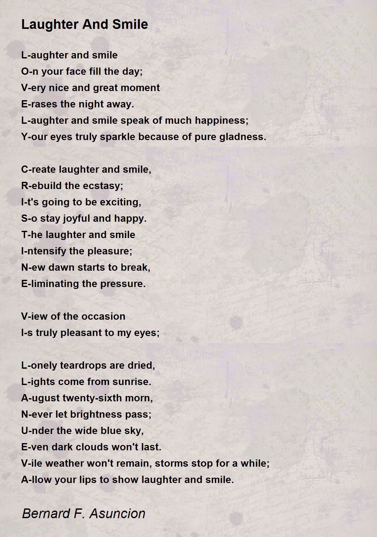 Laughter And Smile by Bernard F. Asuncion - Laughter And Smile Poem