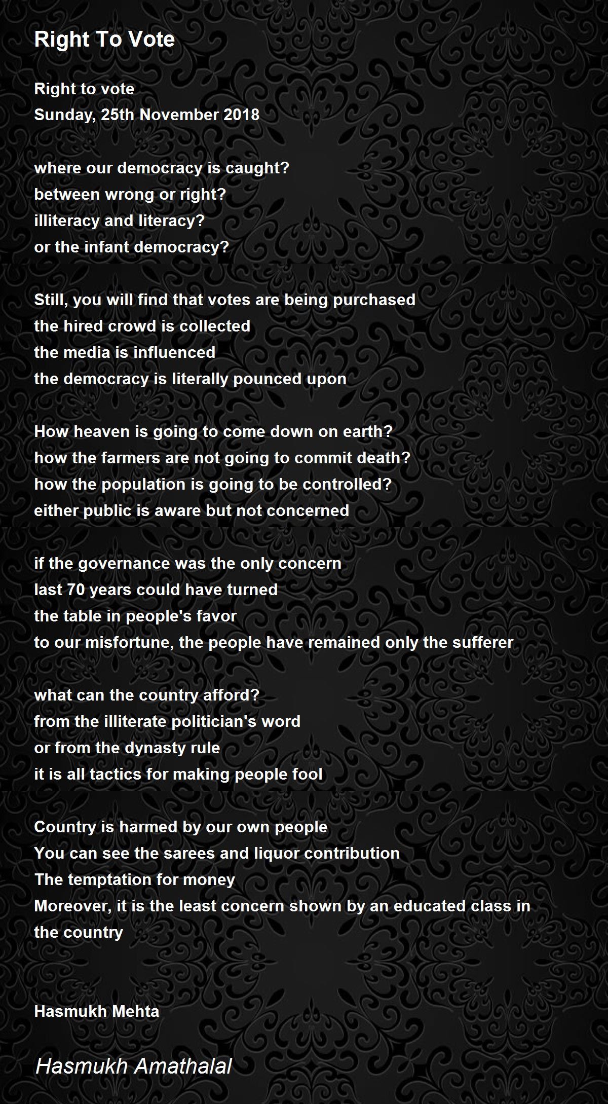 Right To Vote - Right To Vote Poem by Mehta Hasmukh Amathaal