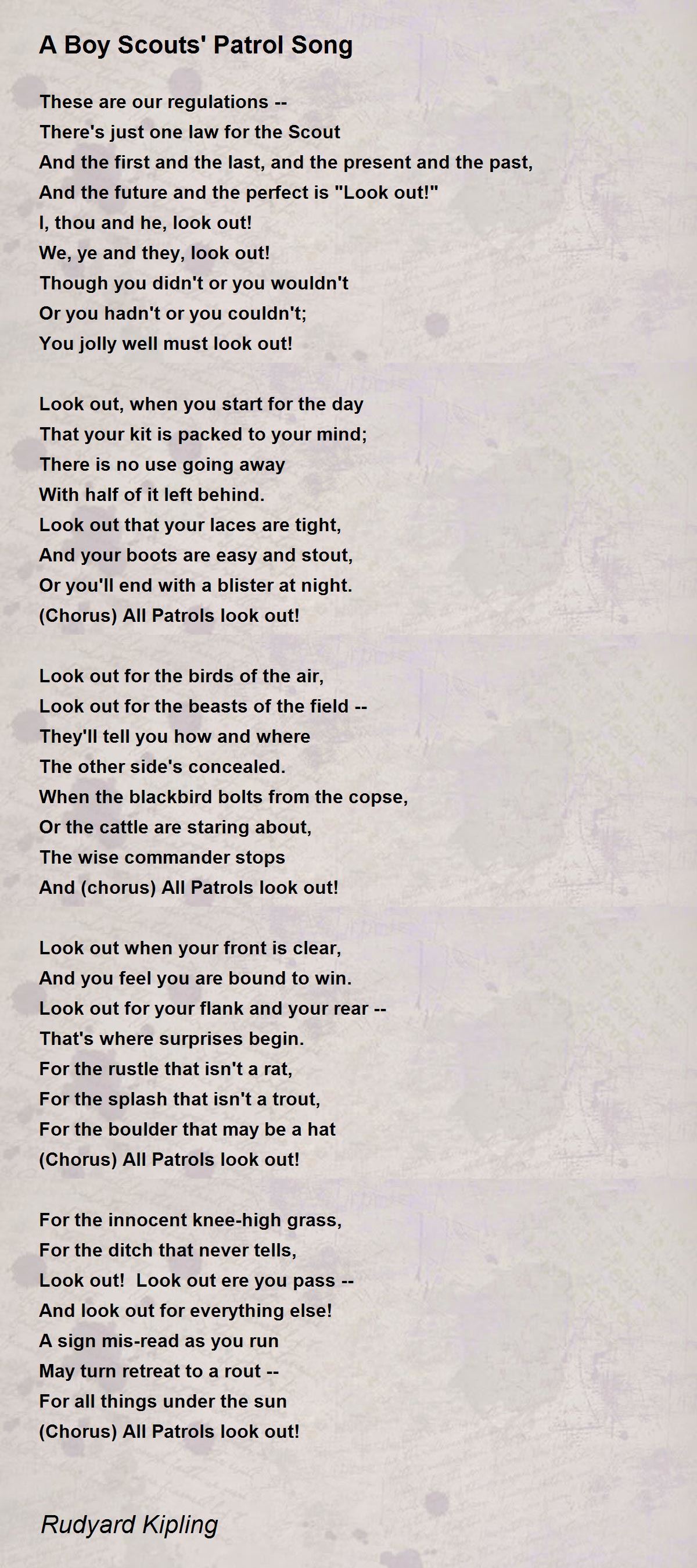 A Boy Scouts' Patrol Song Poem by Rudyard Kipling - Poem Hunter