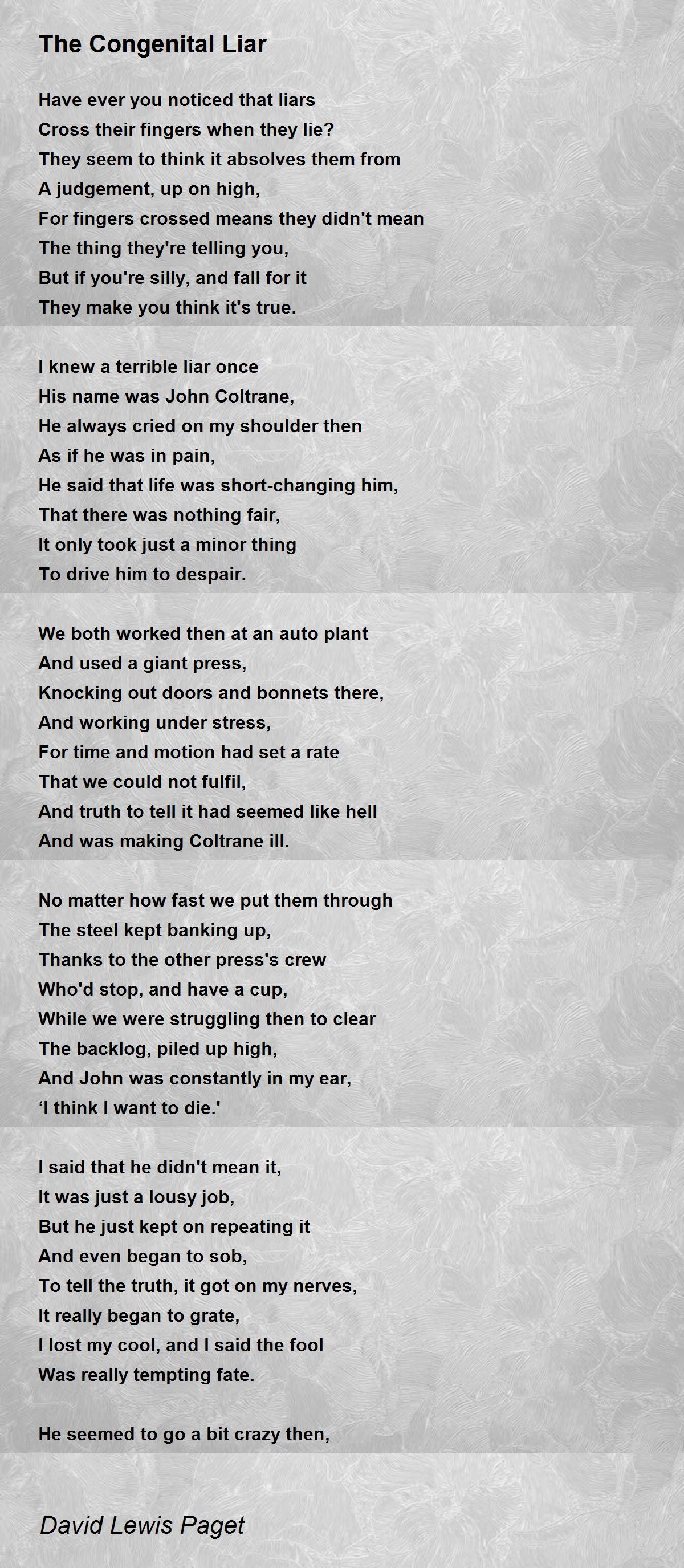 The Congenital Liar by David Lewis Paget - The Congenital Liar Poem