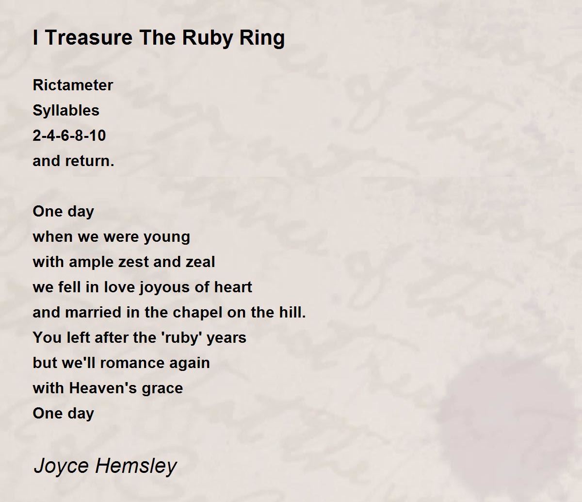 I Treasure The Ruby Ring - I Treasure The Ruby Ring Poem by Joyce Hemsley