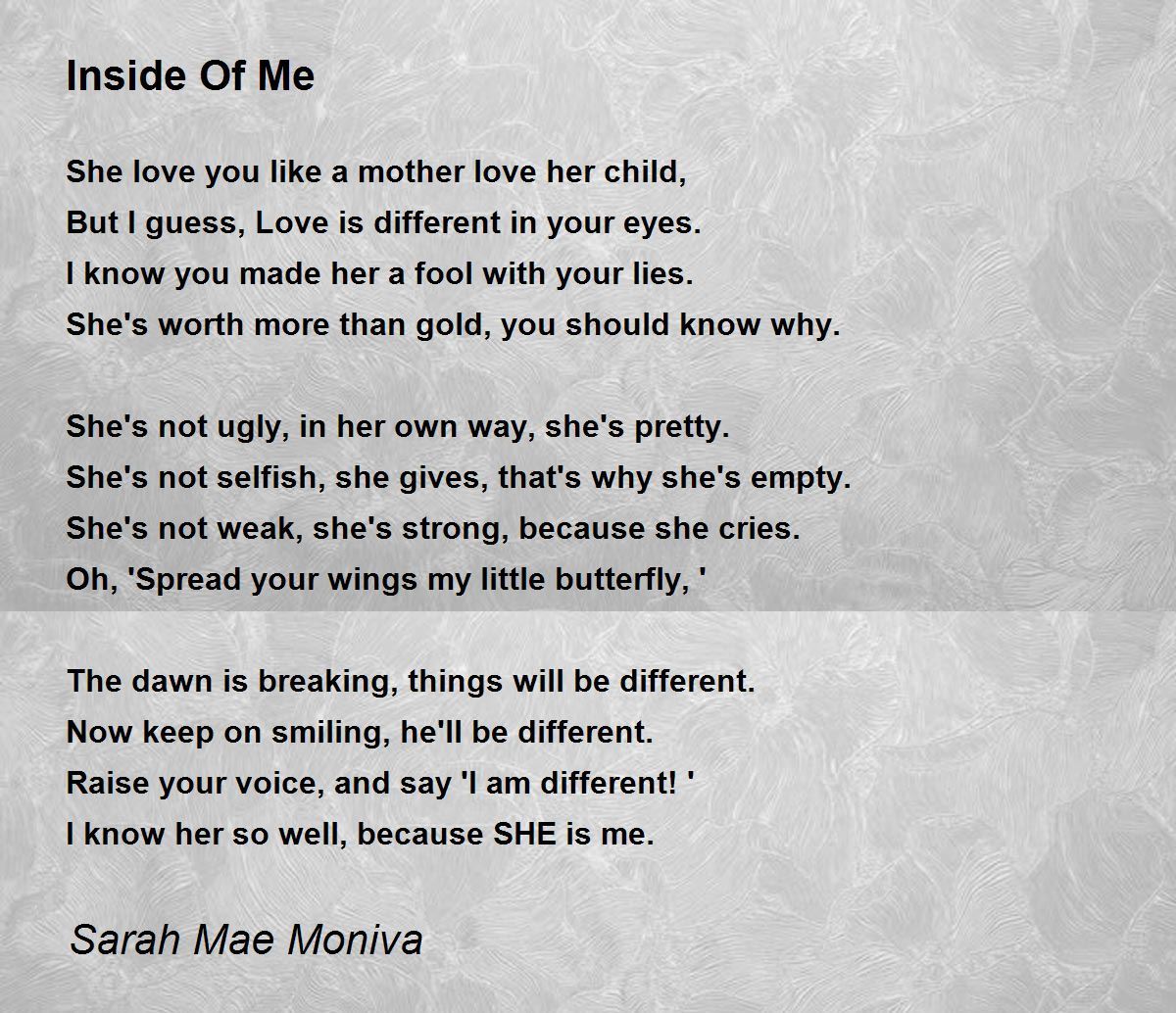 Inside Of Me by Sarah Mae Moniva - Inside Of Me Poem