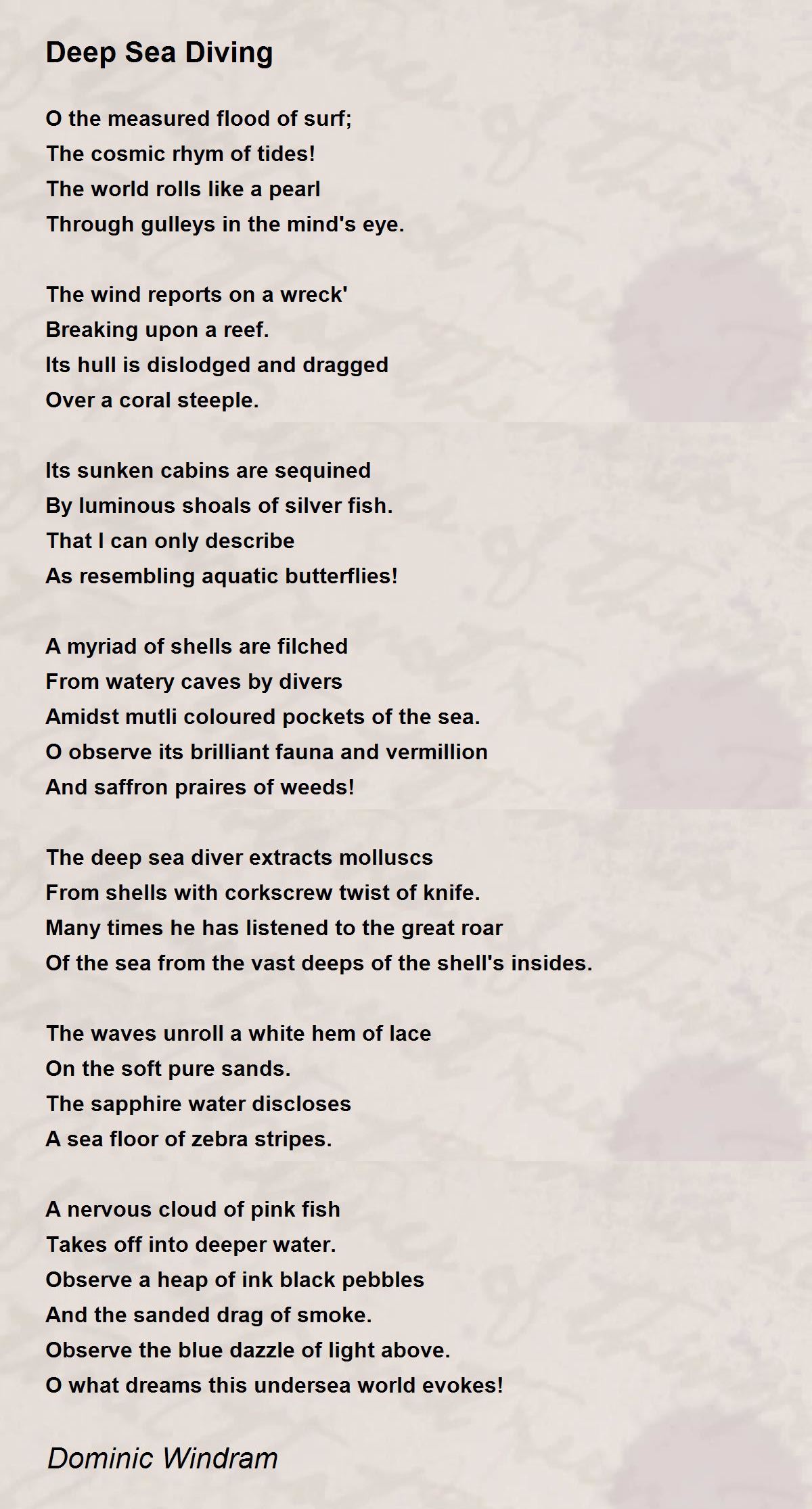 Deep Sea Diving - Deep Sea Diving Poem by Dominic Windram