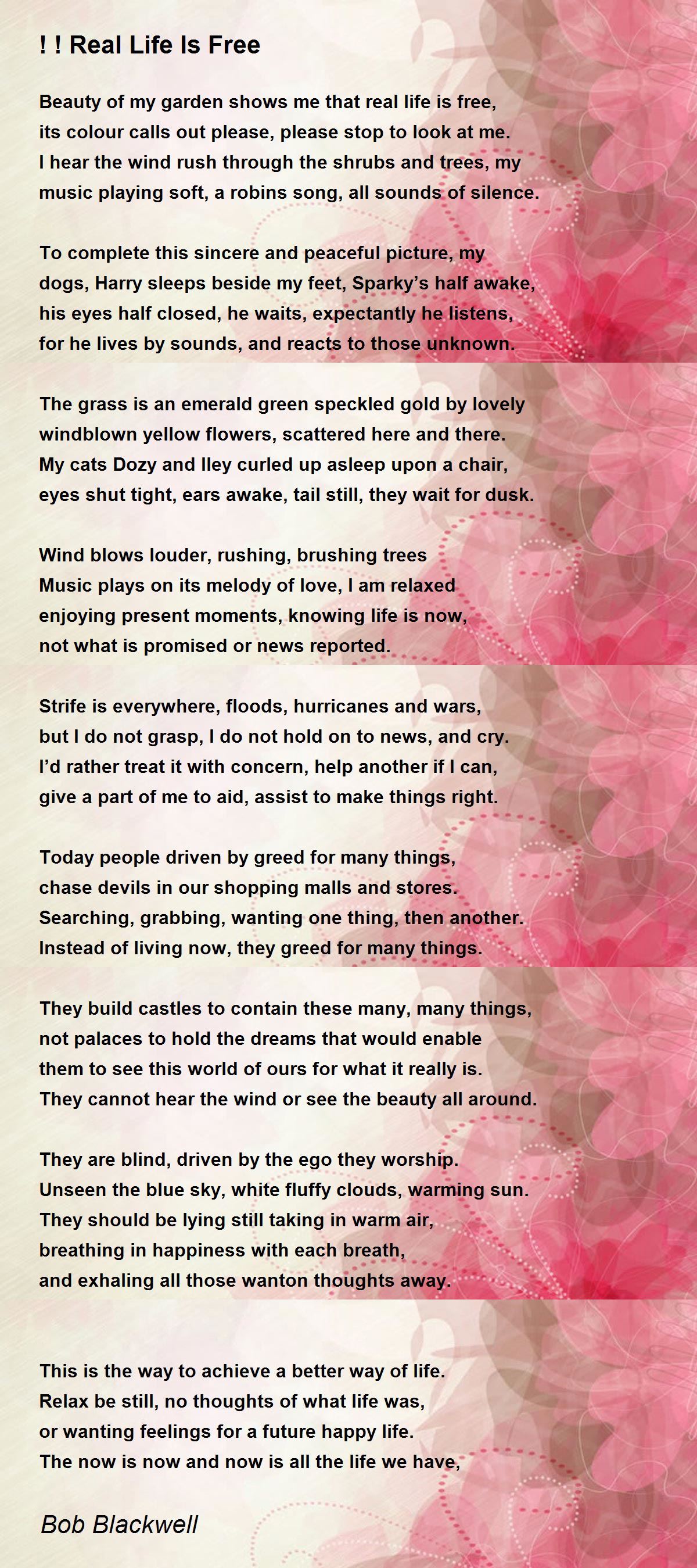 Real Life Is Free - ! ! Real Life Is Free Poem by Bob Blackwell