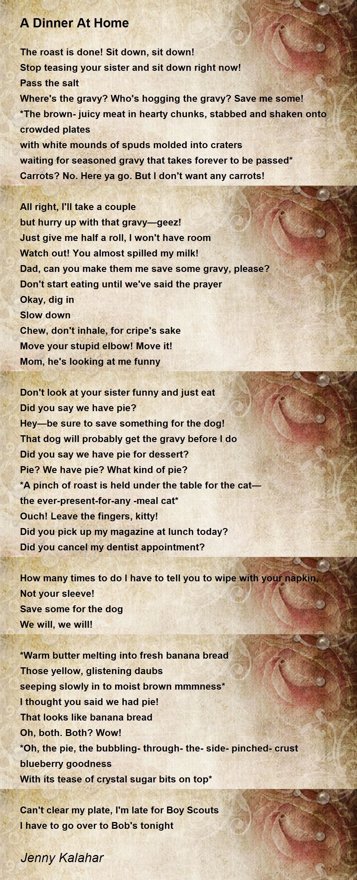 A Dinner At Home - A Dinner At Home Poem by Jenny Kalahar