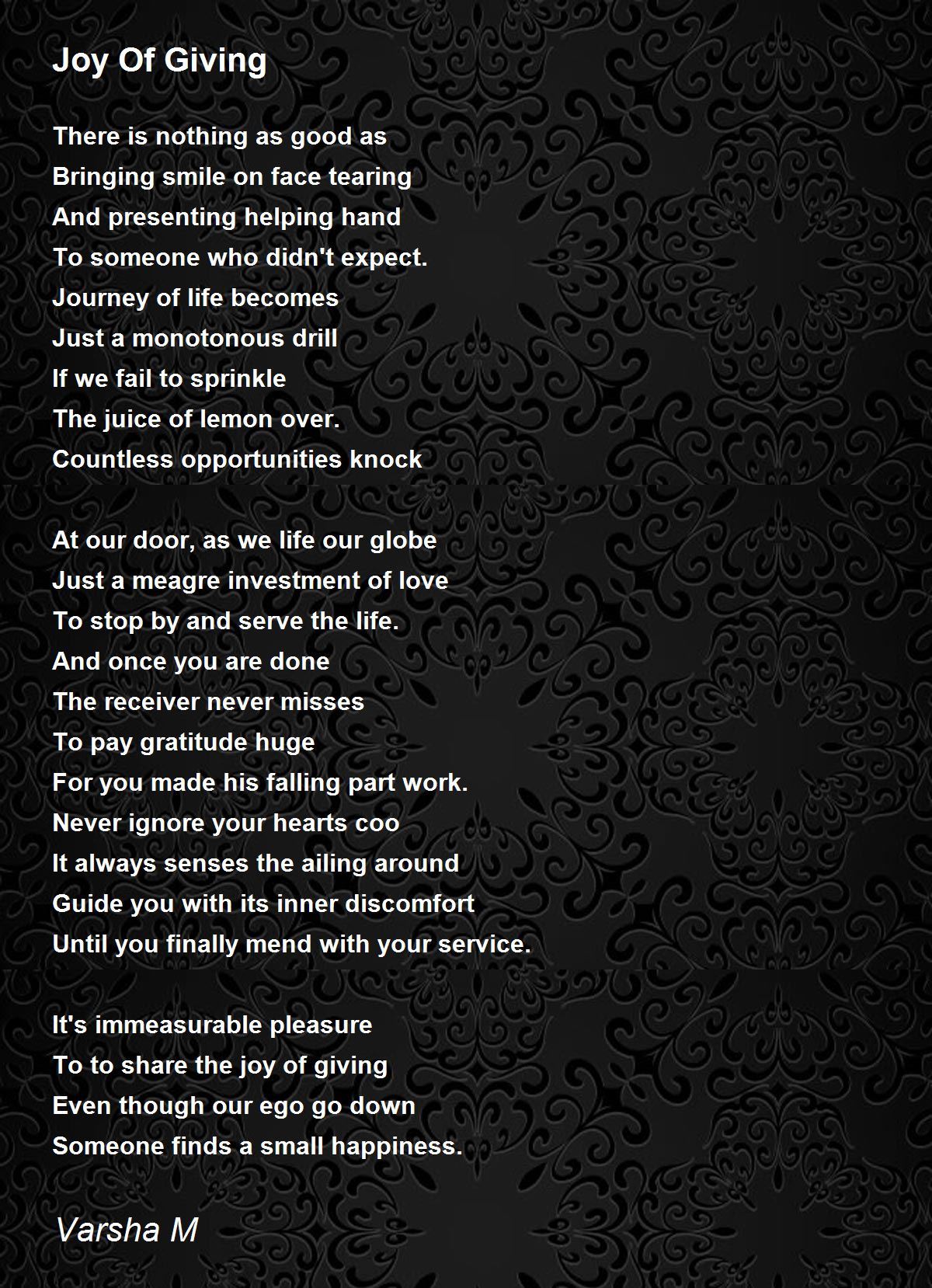Joy Of Giving Poem by Varsha M - Poem Hunter
