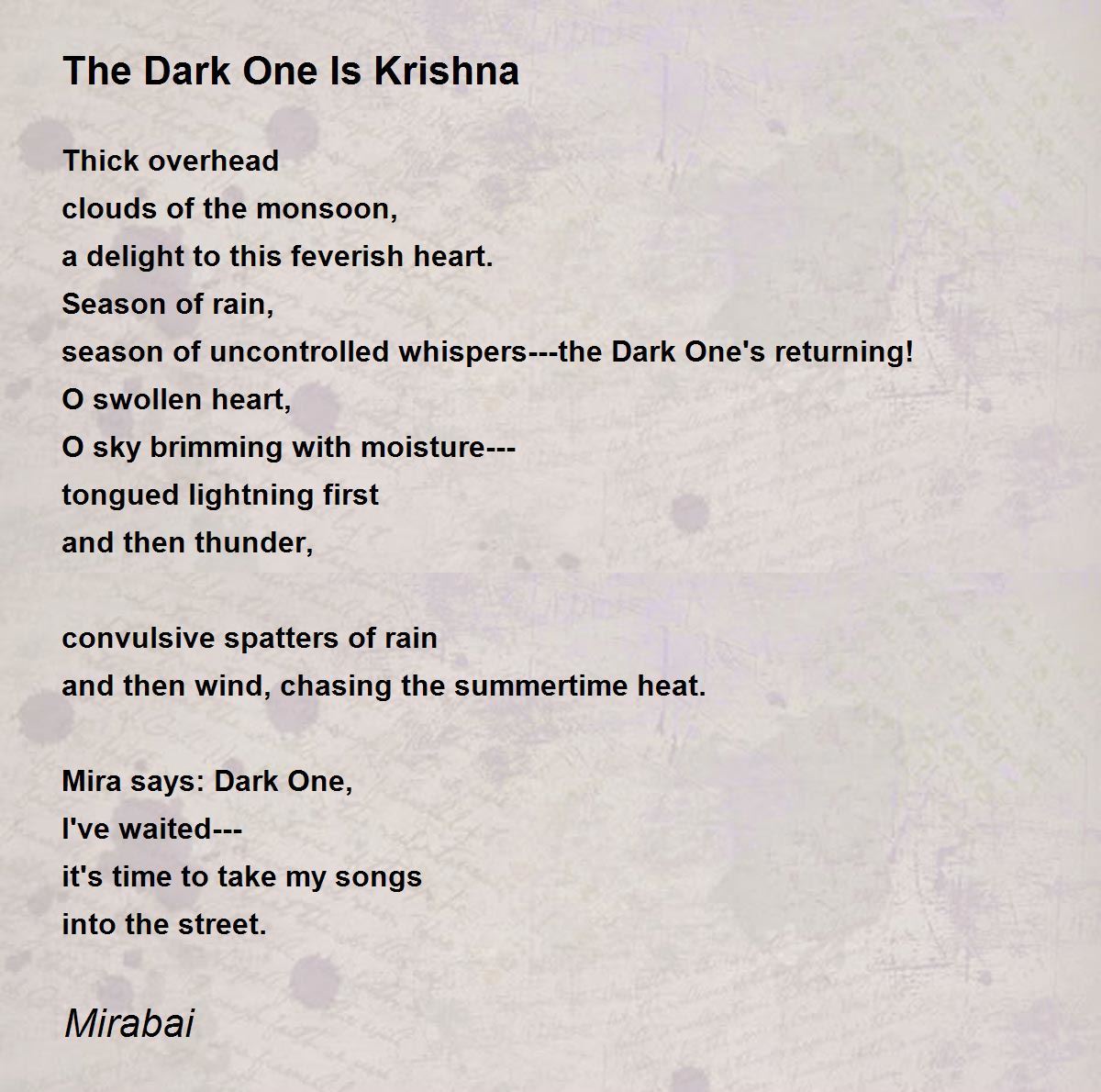 The Dark One Is Krishna Poem by Mirabai - Poem Hunter