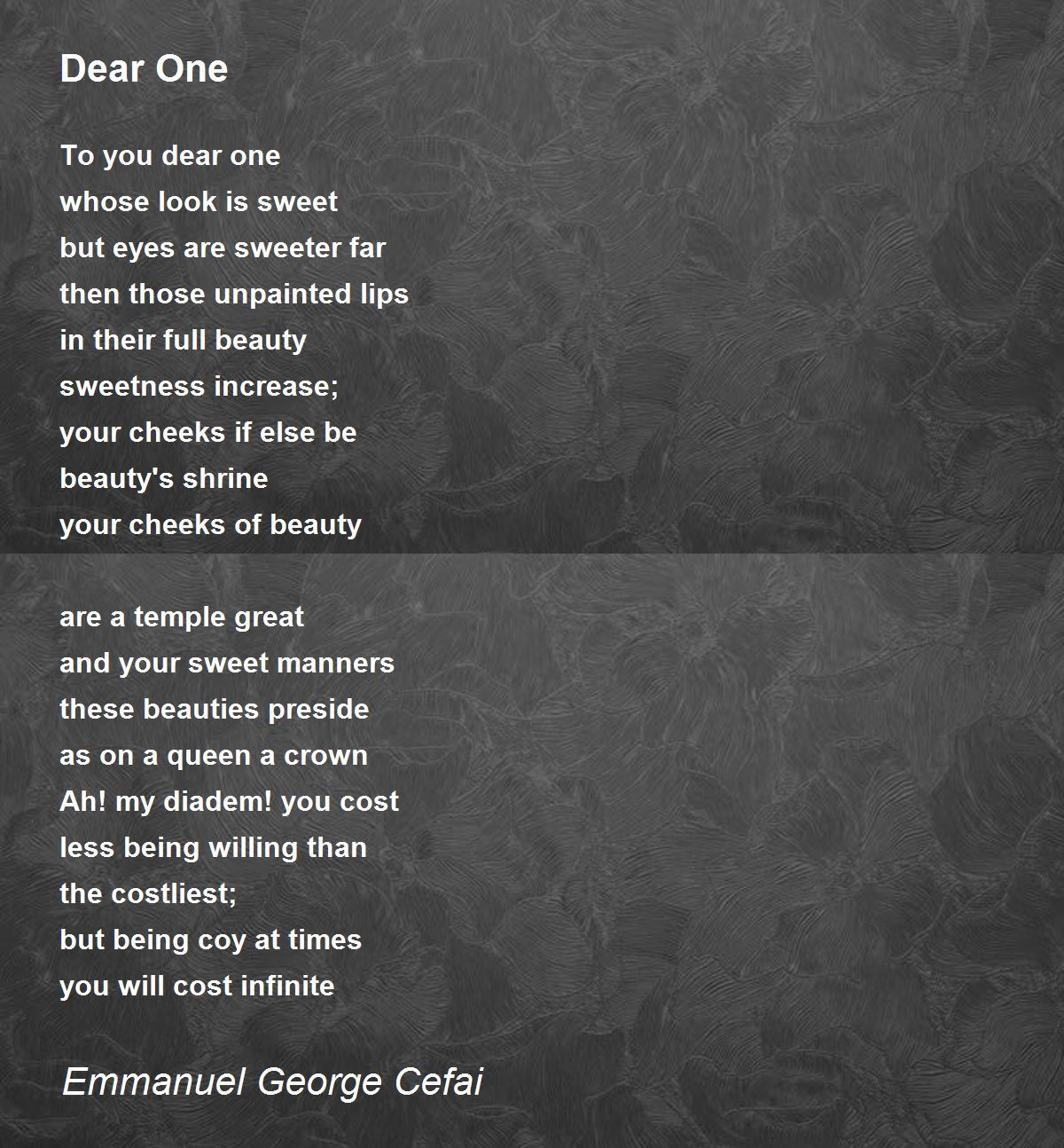 Dear One - Dear One Poem by Emmanuel George Cefai