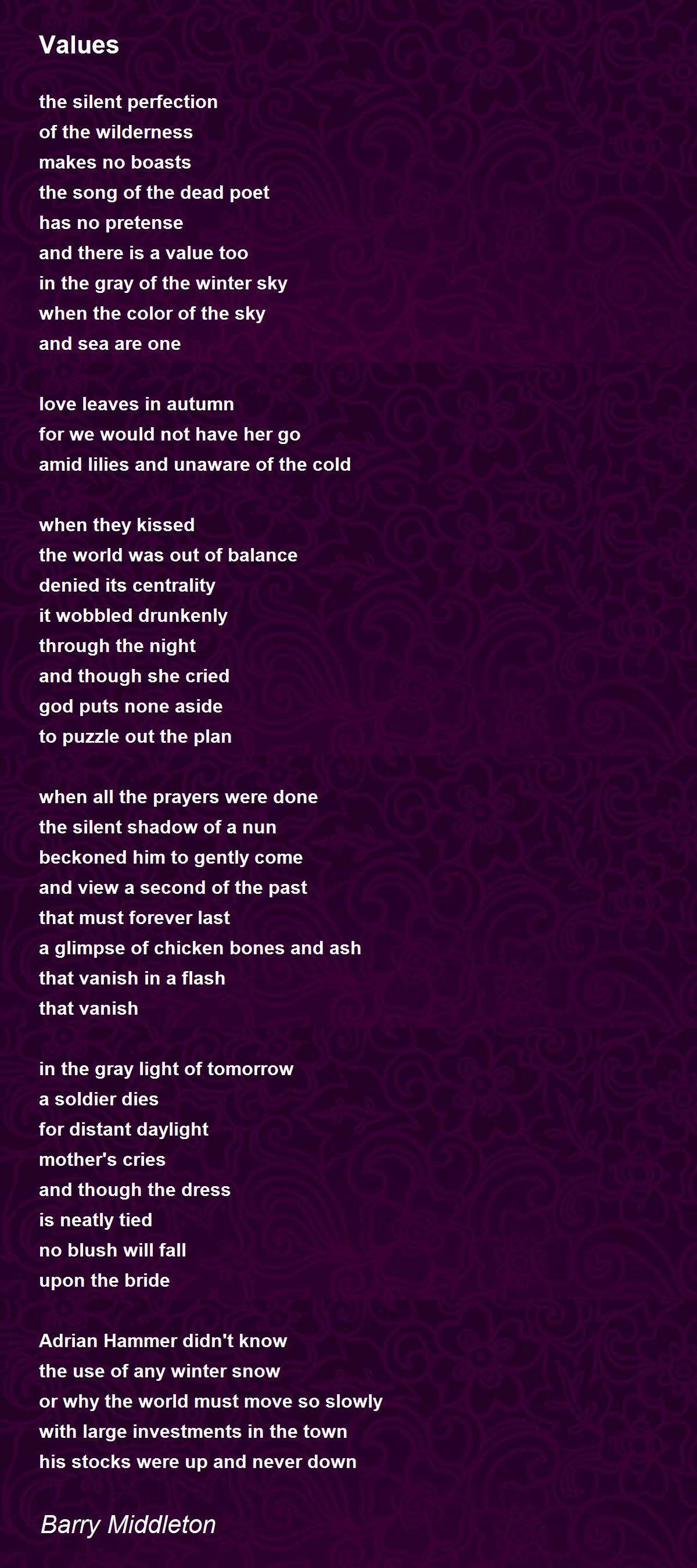 Values by Barry Middleton - Values Poem