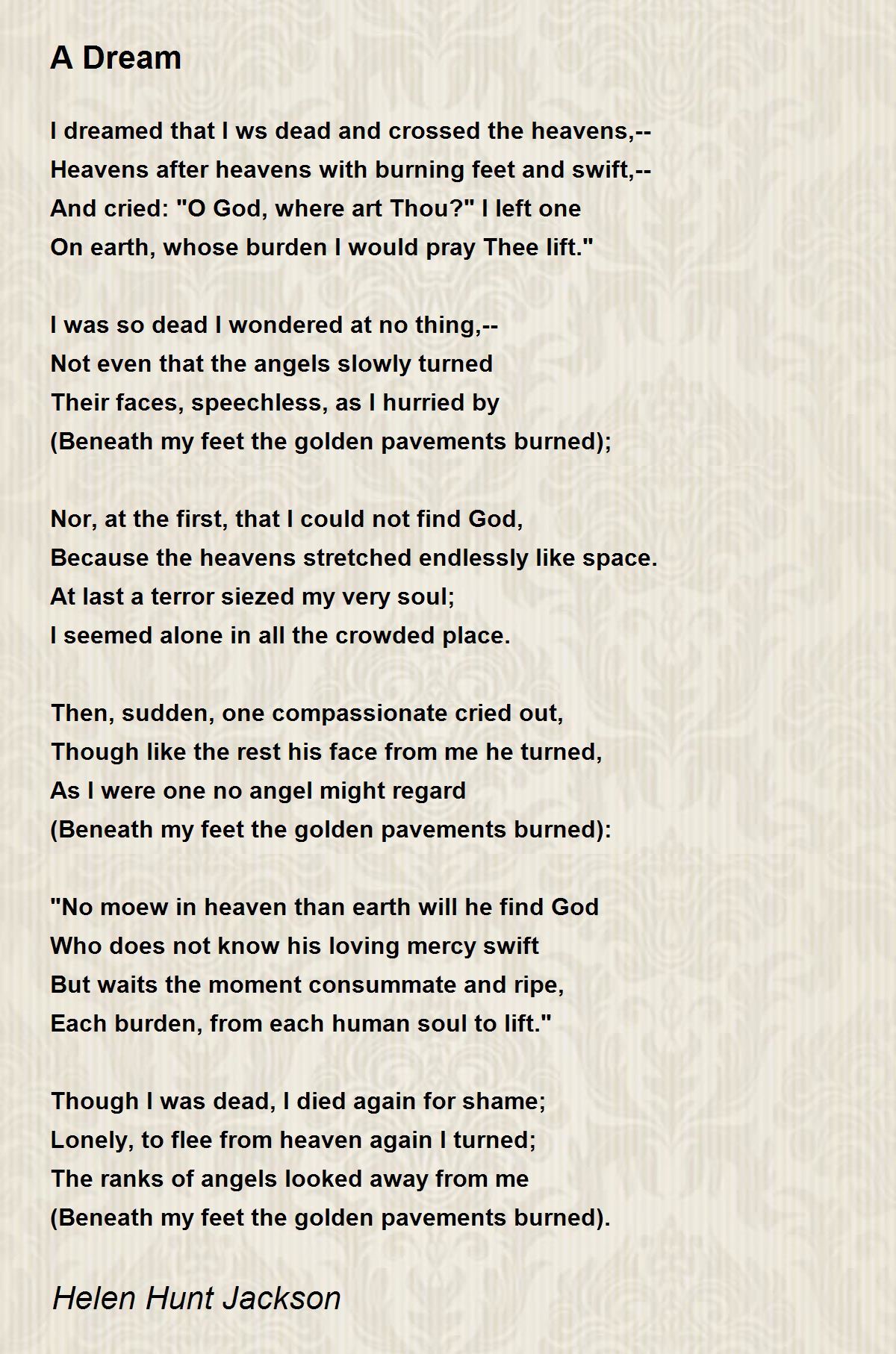 A Dream Poem by Helen Hunt Jackson - Poem Hunter