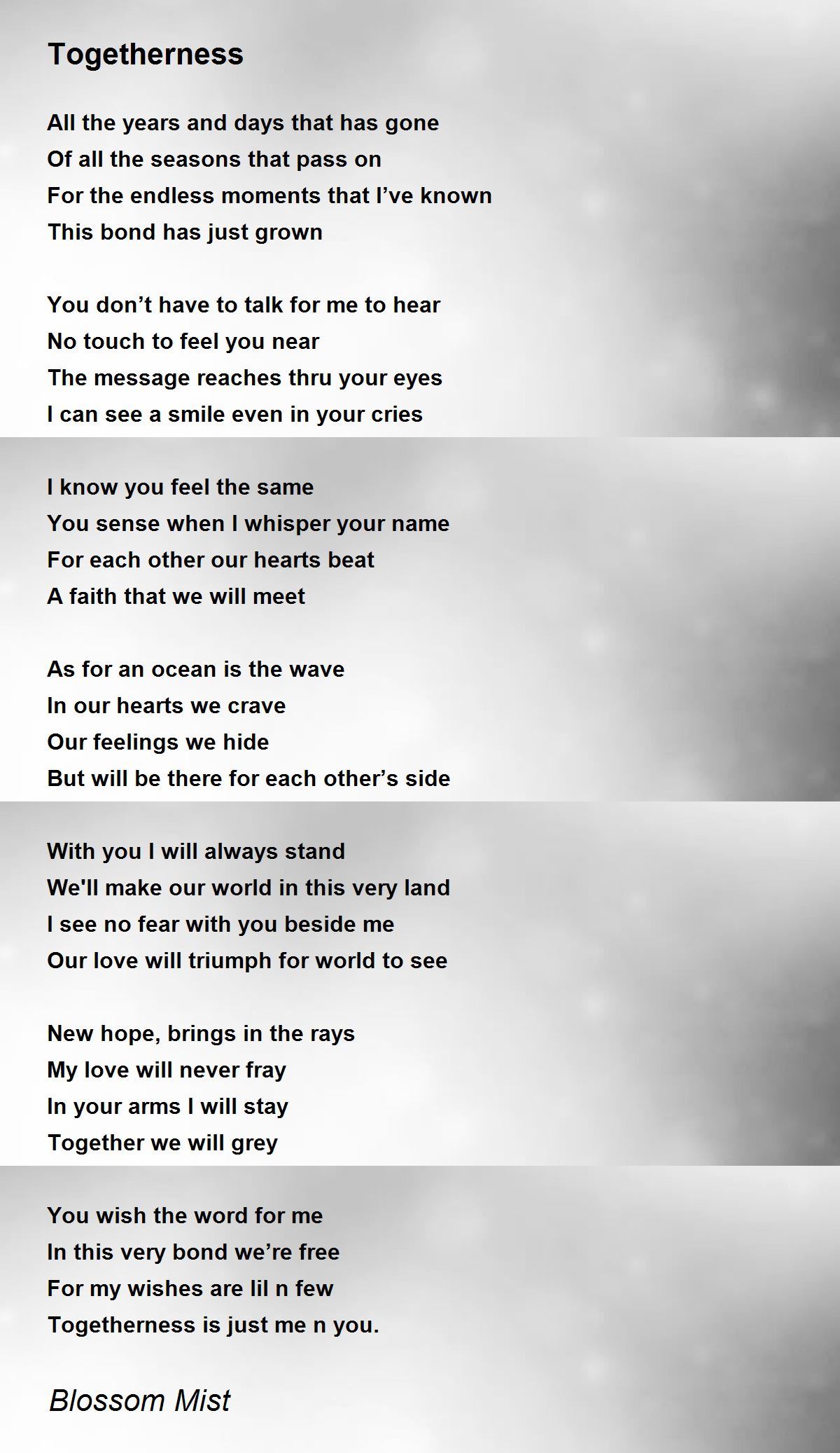 Togetherness Poem by Blossom Mist - Poem Hunter