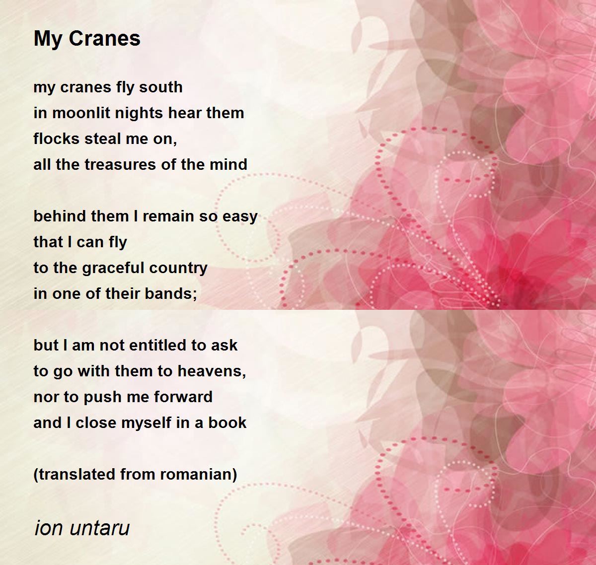 My Cranes by ion untaru - My Cranes Poem