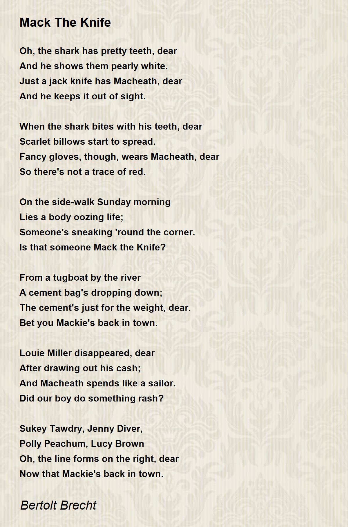 Mack The Knife Poem by Bertolt Brecht - Poem Hunter