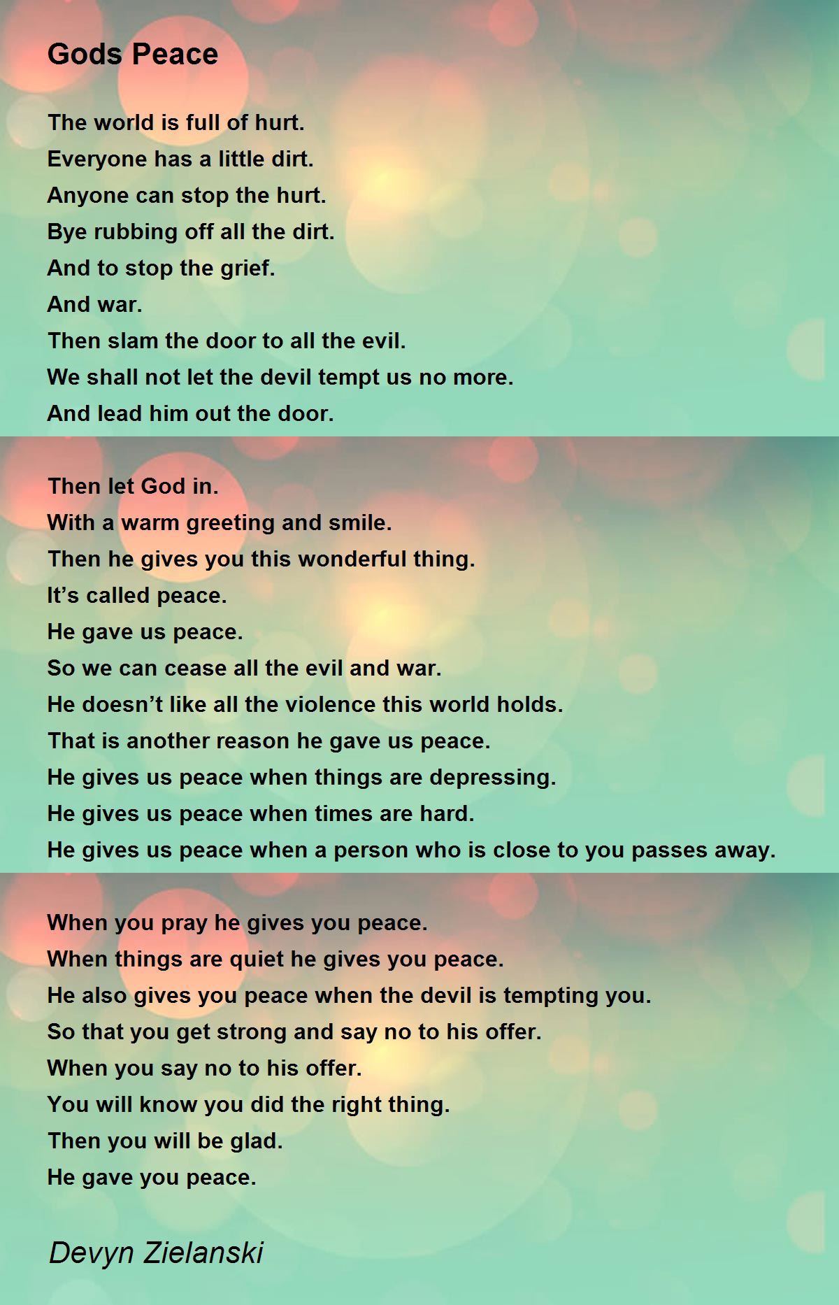 Gods Peace - Gods Peace Poem by Devyn Zielanski