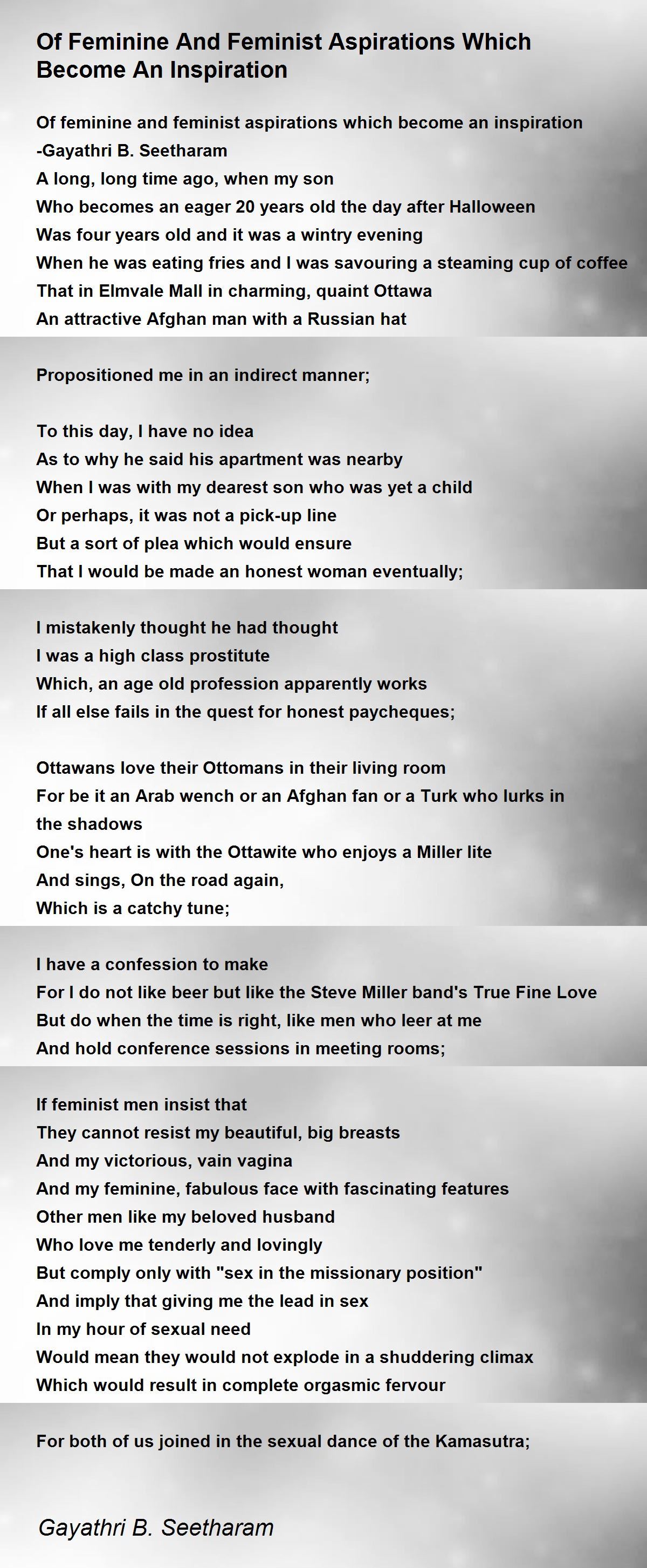 Of Feminine And Feminist Aspirations Which Become An Inspiration Poem ...