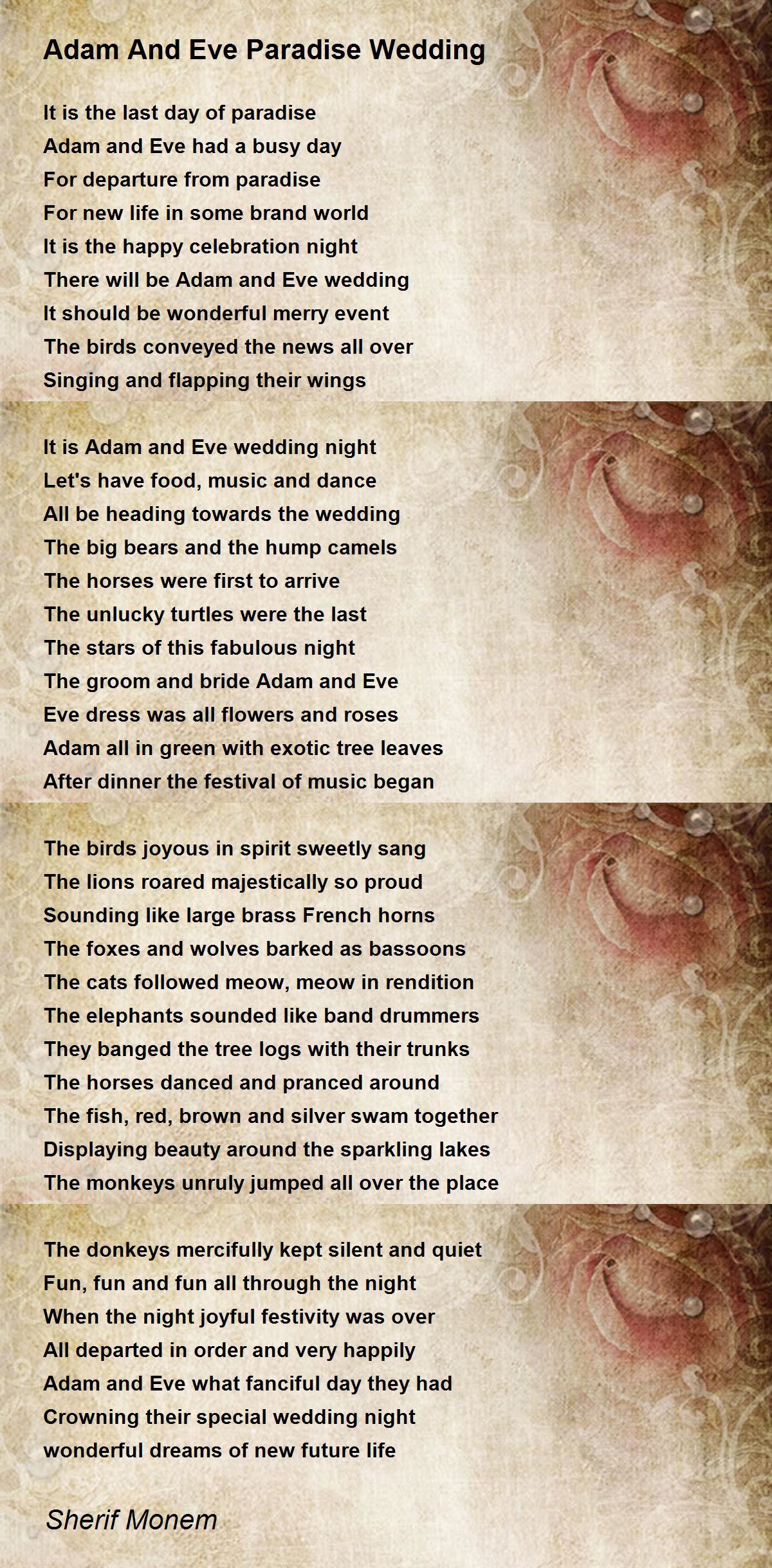 Adam And Eve Paradise Wedding - Adam And Eve Paradise Wedding Poem by ...