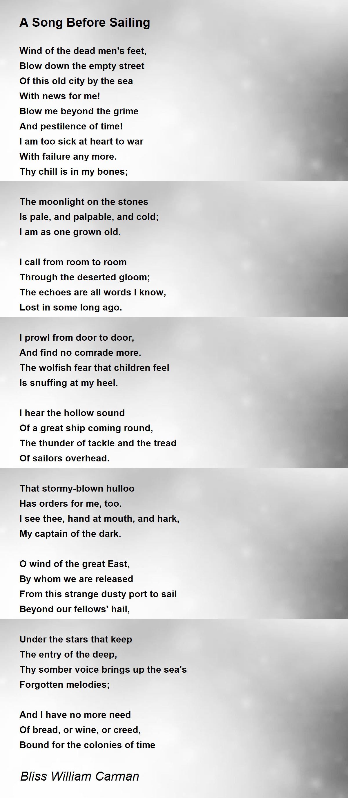 A Song Before Sailing Poem by Bliss William Carman - Poem Hunter