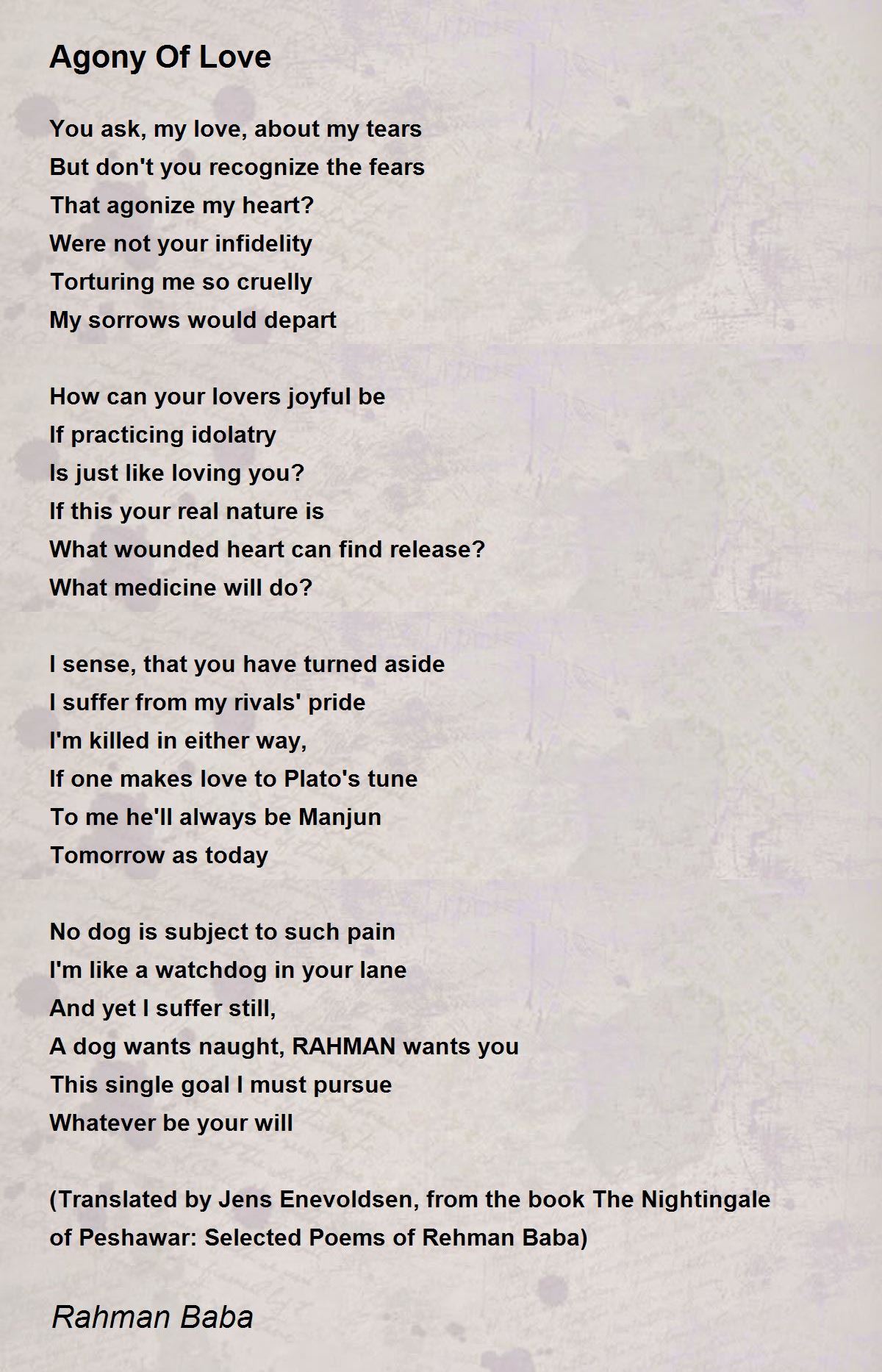 Agony Of Love Poem by Rahman Baba - Poem Hunter