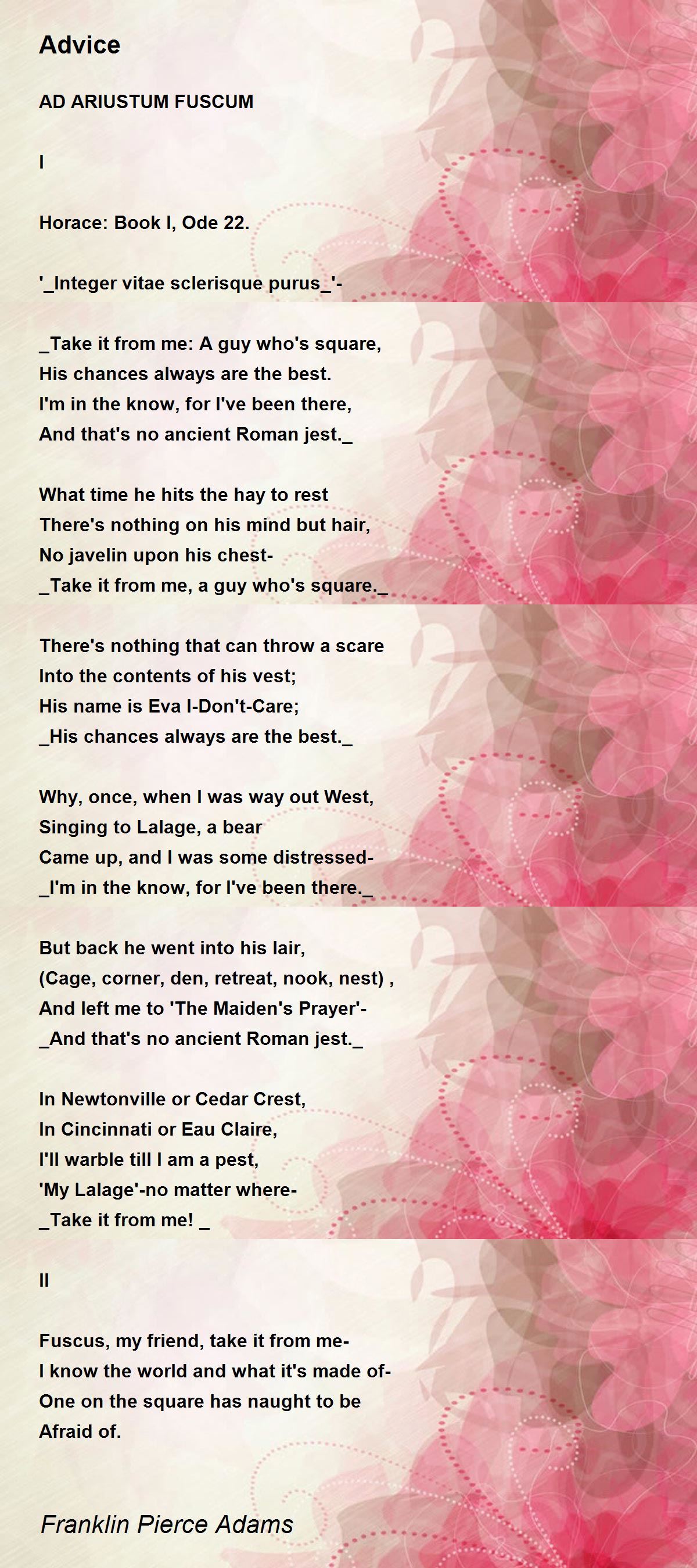 Advice - Advice Poem by Franklin Pierce Adams