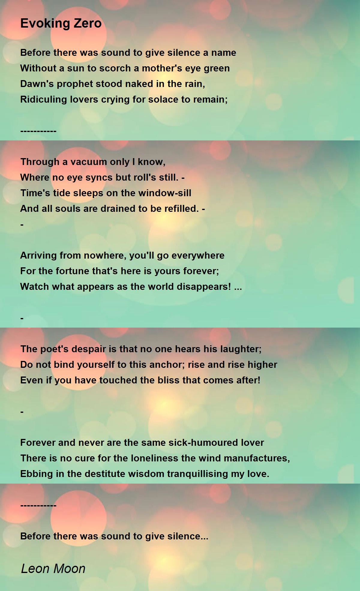 Evoking Zero by Leon Moon - Evoking Zero Poem