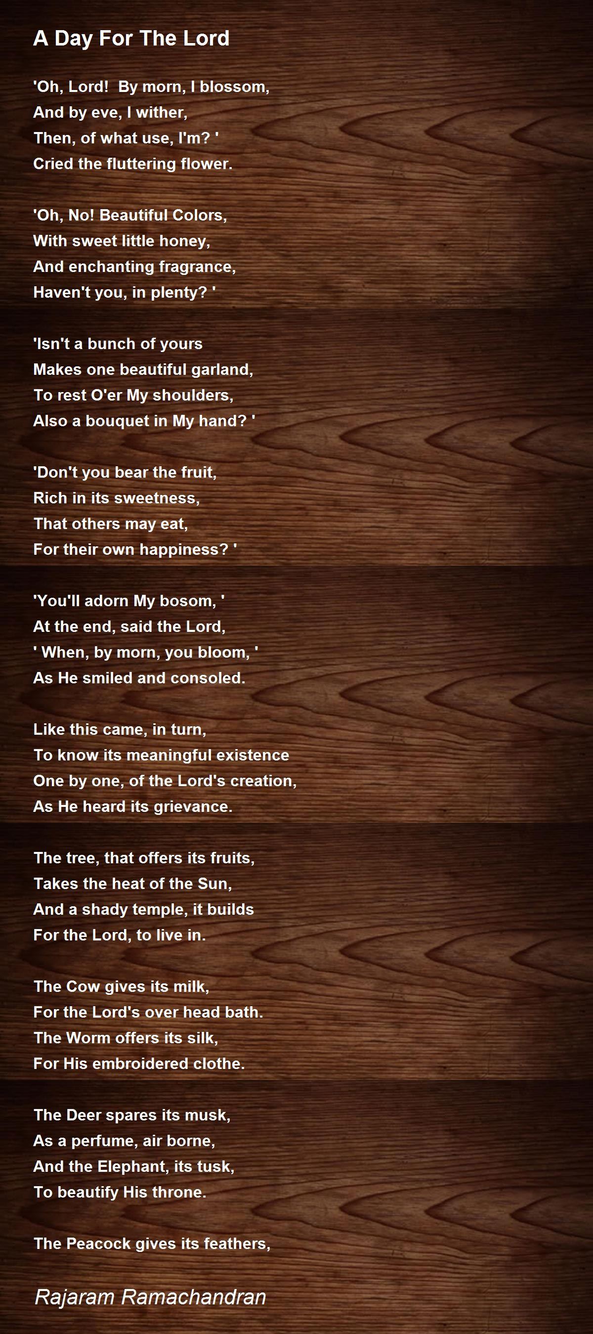 A Day For The Lord Poem by Rajaram Ramachandran - Poem Hunter