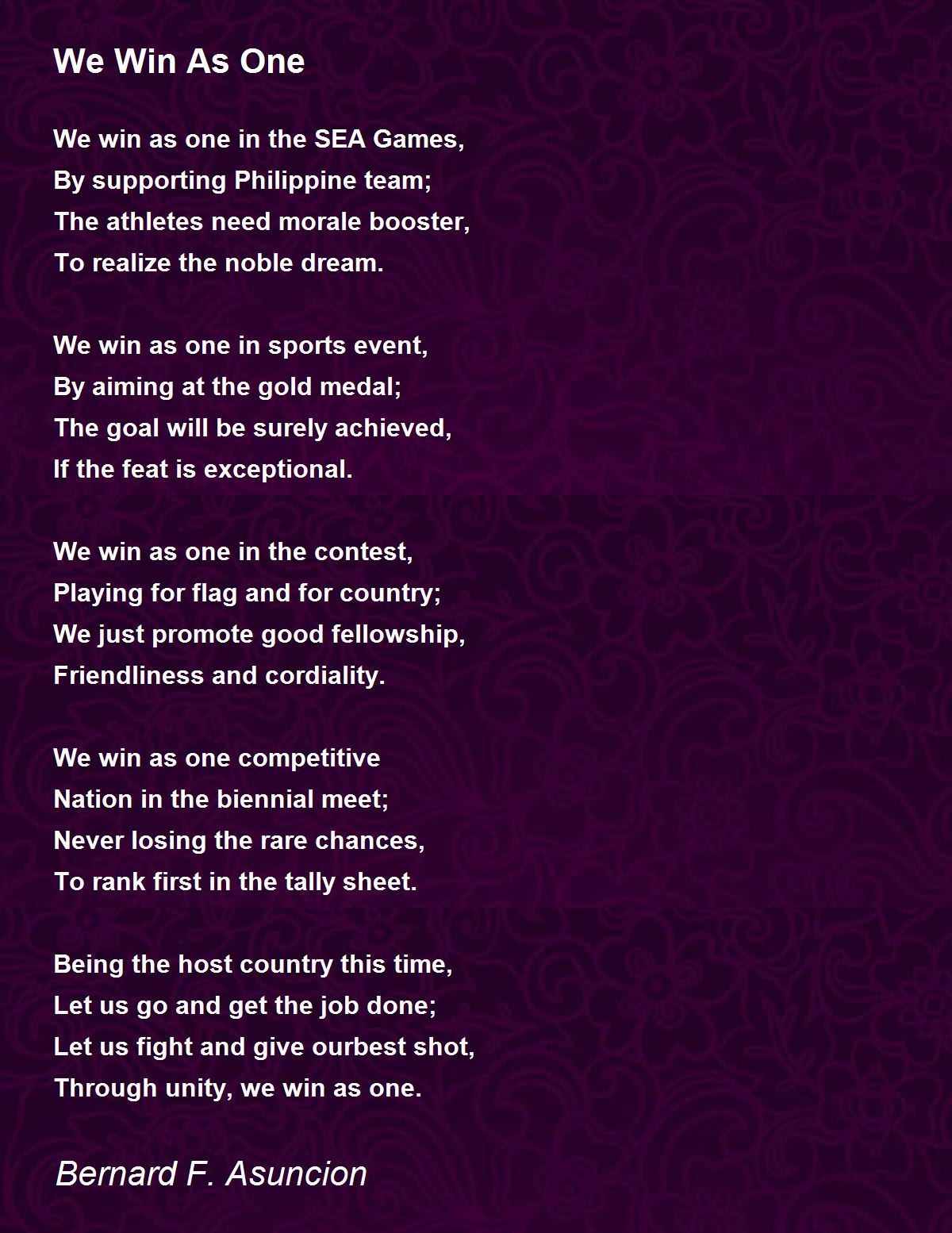 We Win As One - We Win As One Poem by Bernard F. Asuncion