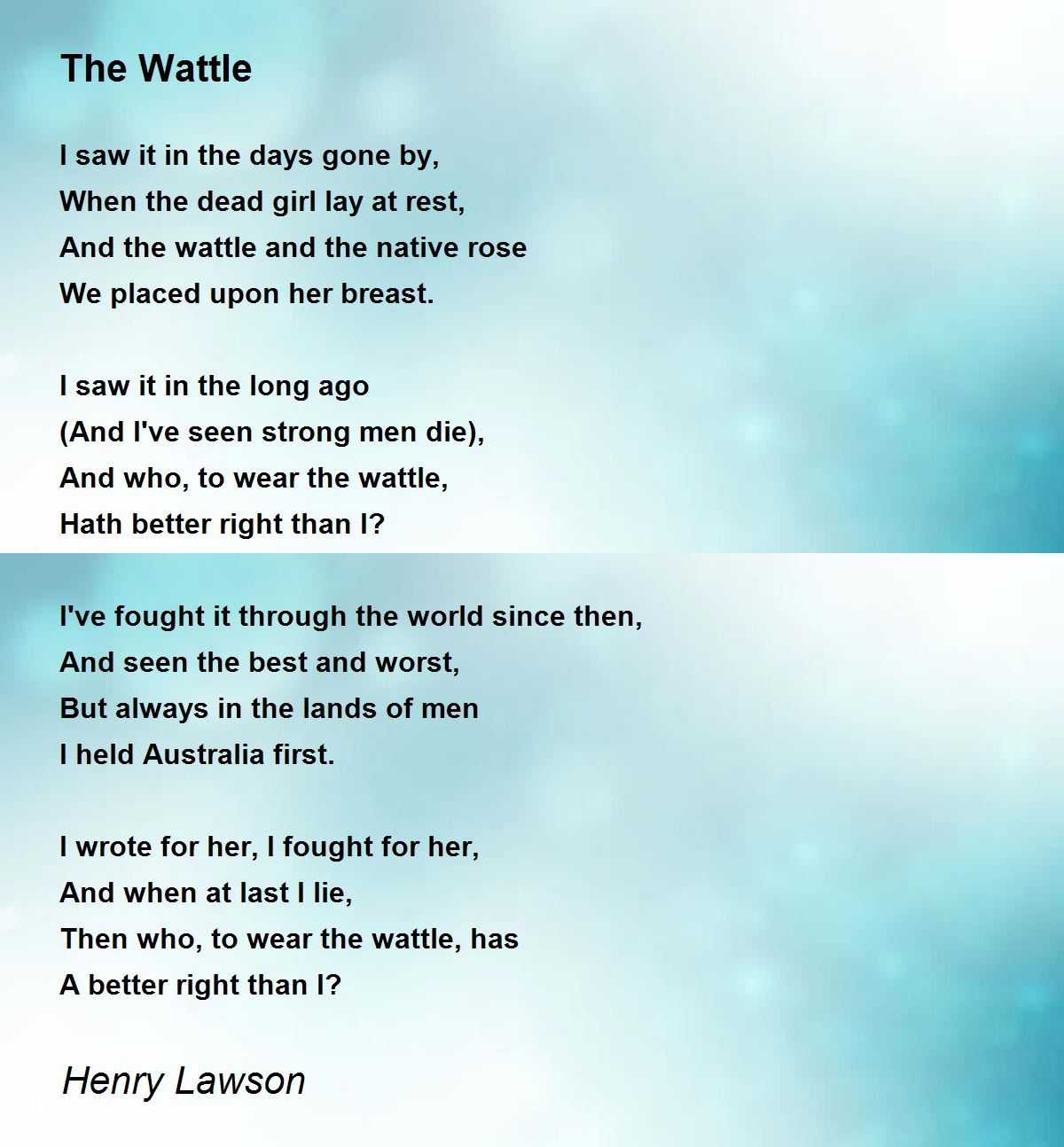 The Wattle Poem by Henry Lawson - Poem Hunter