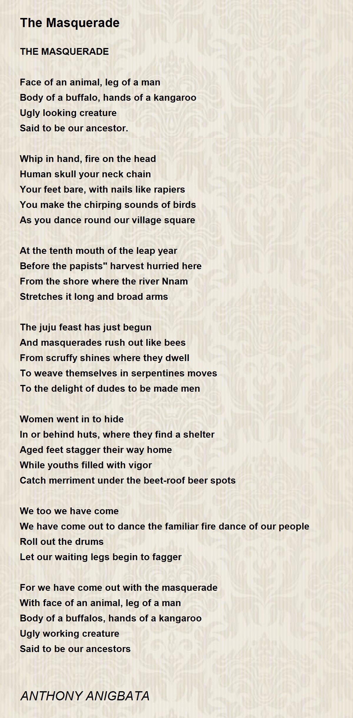 The Masquerade - The Masquerade Poem by ANTHONY ANIGBATA