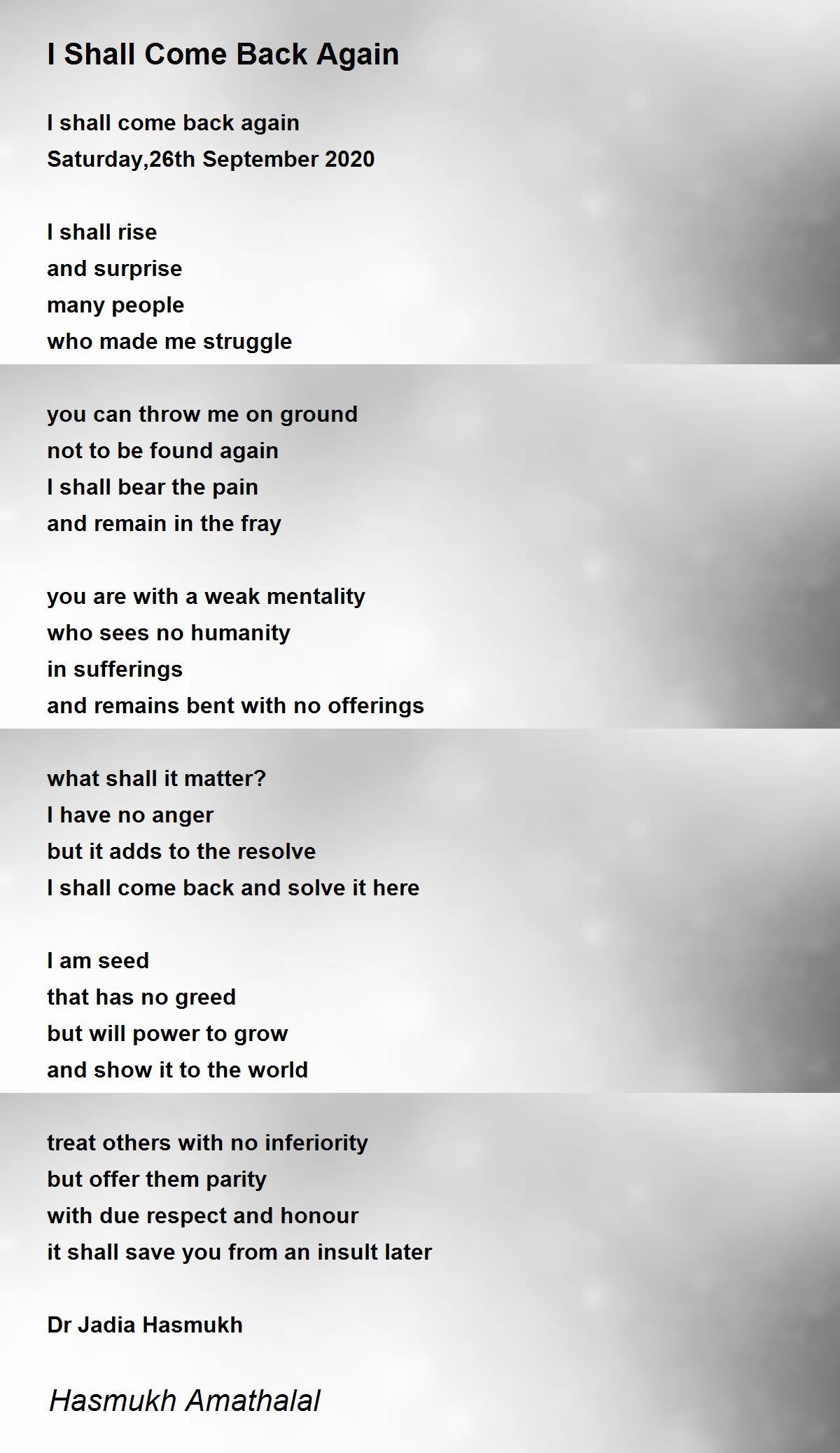 I Shall Come Back Again - I Shall Come Back Again Poem by Mehta Hasmukh ...