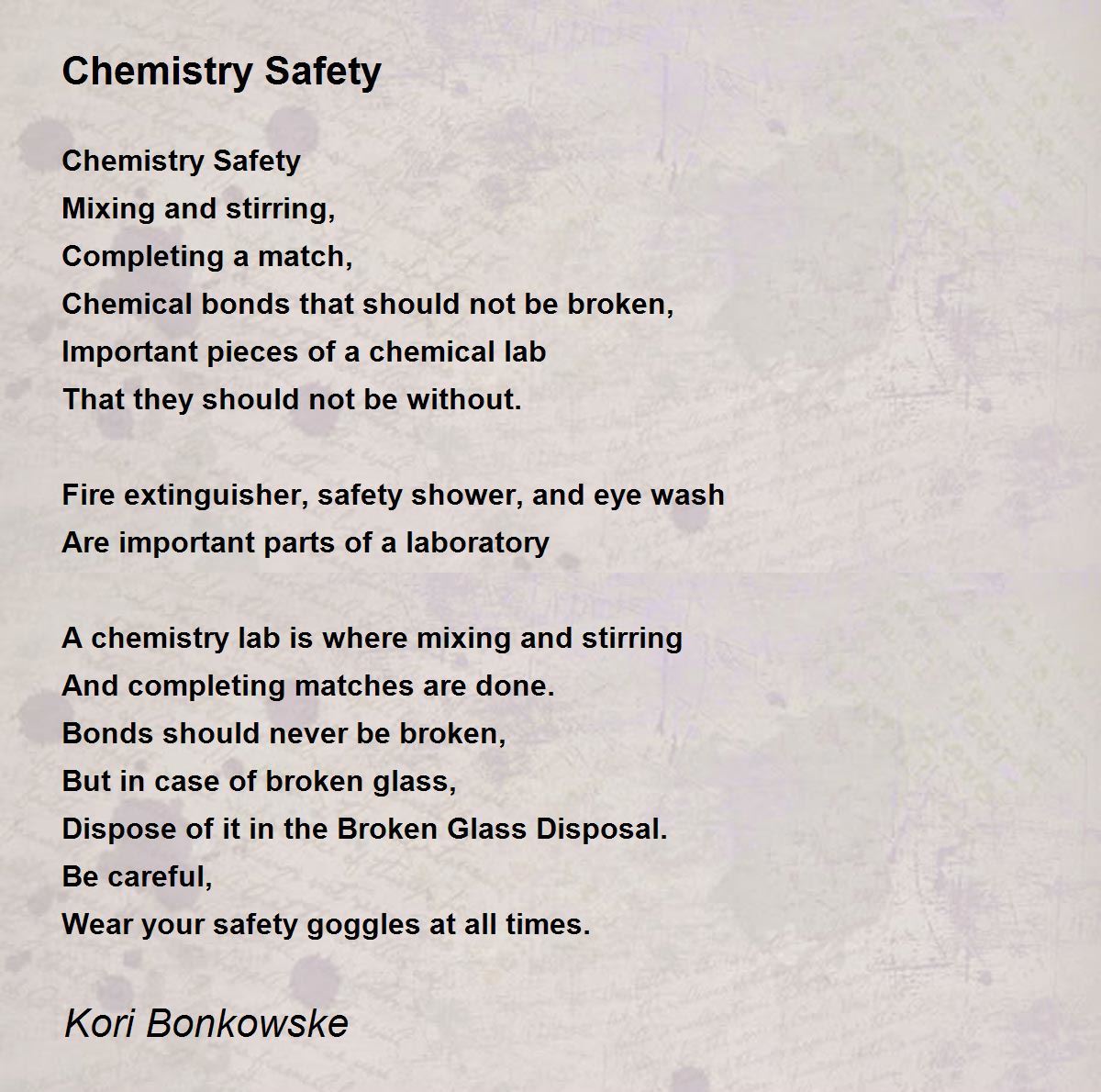 Lab Safety Poem at Hayley Pell blog