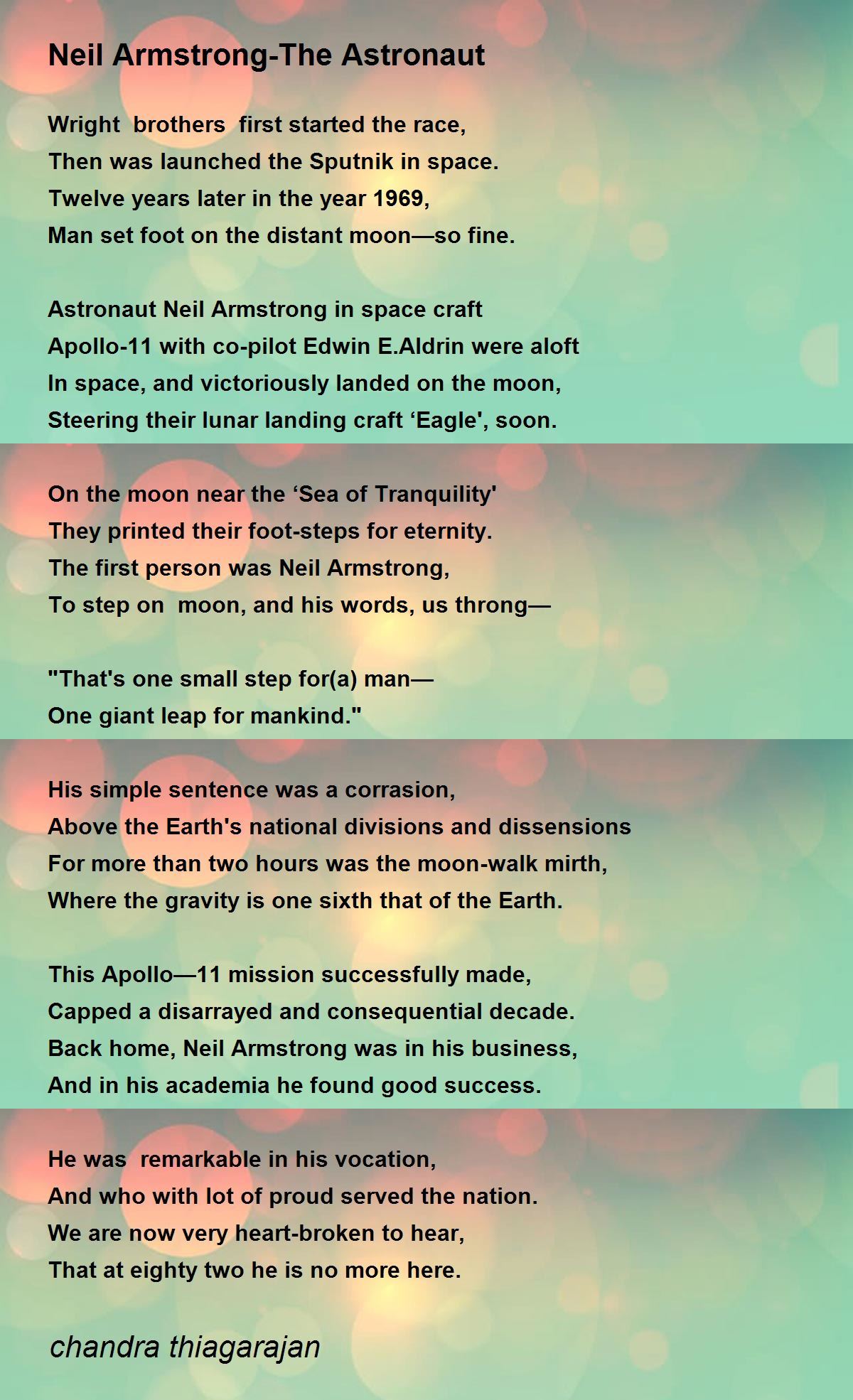 Neil Armstrong-The Astronaut Poem by chandra thiagarajan - Poem Hunter