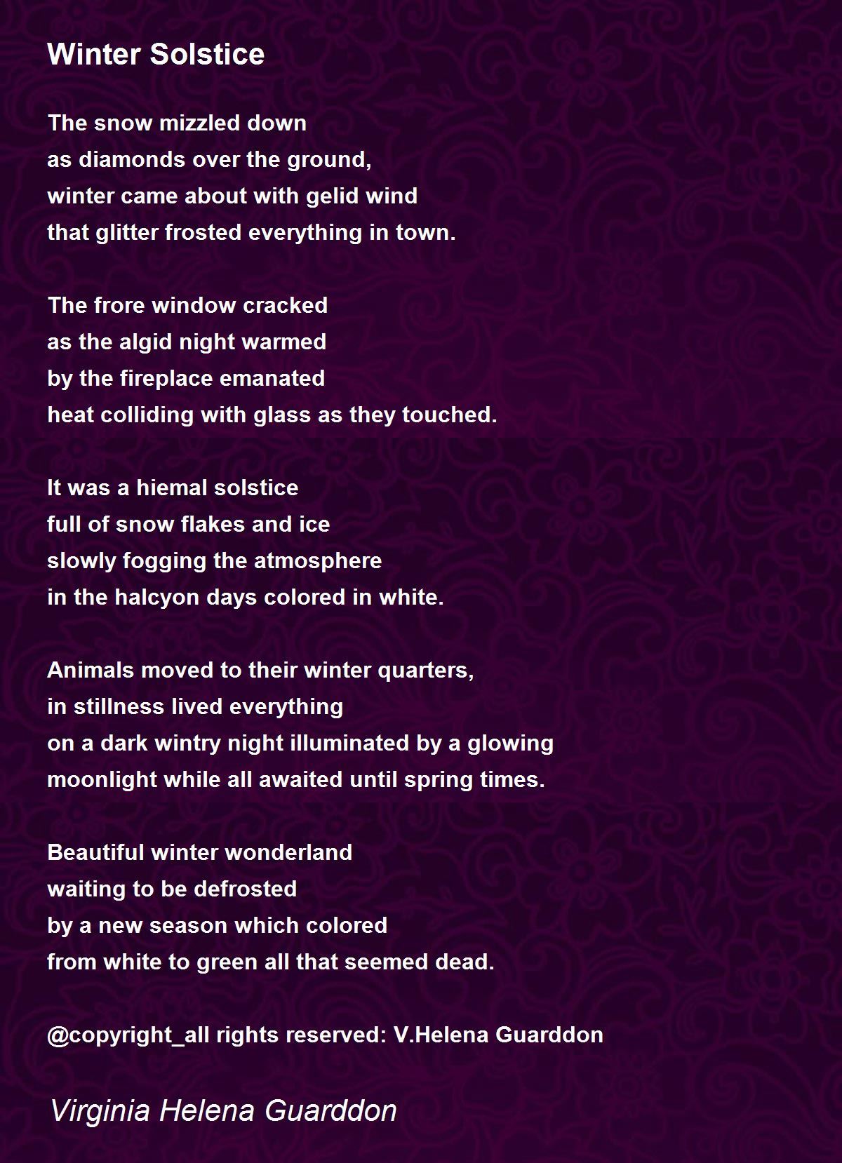 Winter Solstice by Virginia Helena Guarddon - Winter Solstice Poem