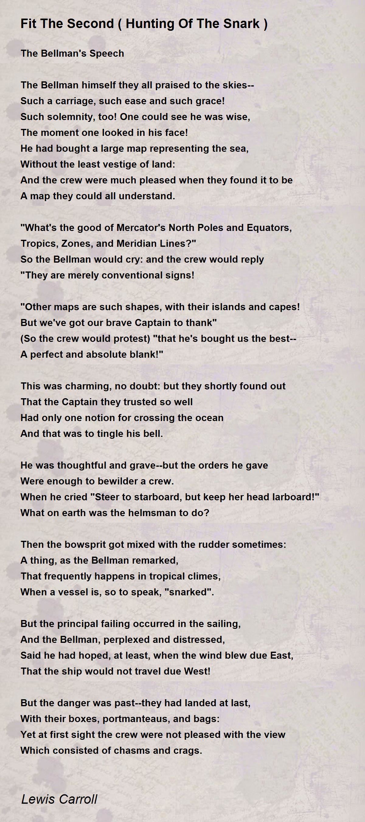 Fit The Second ( Hunting Of The Snark ) Poem by Lewis Carroll - Poem Hunter