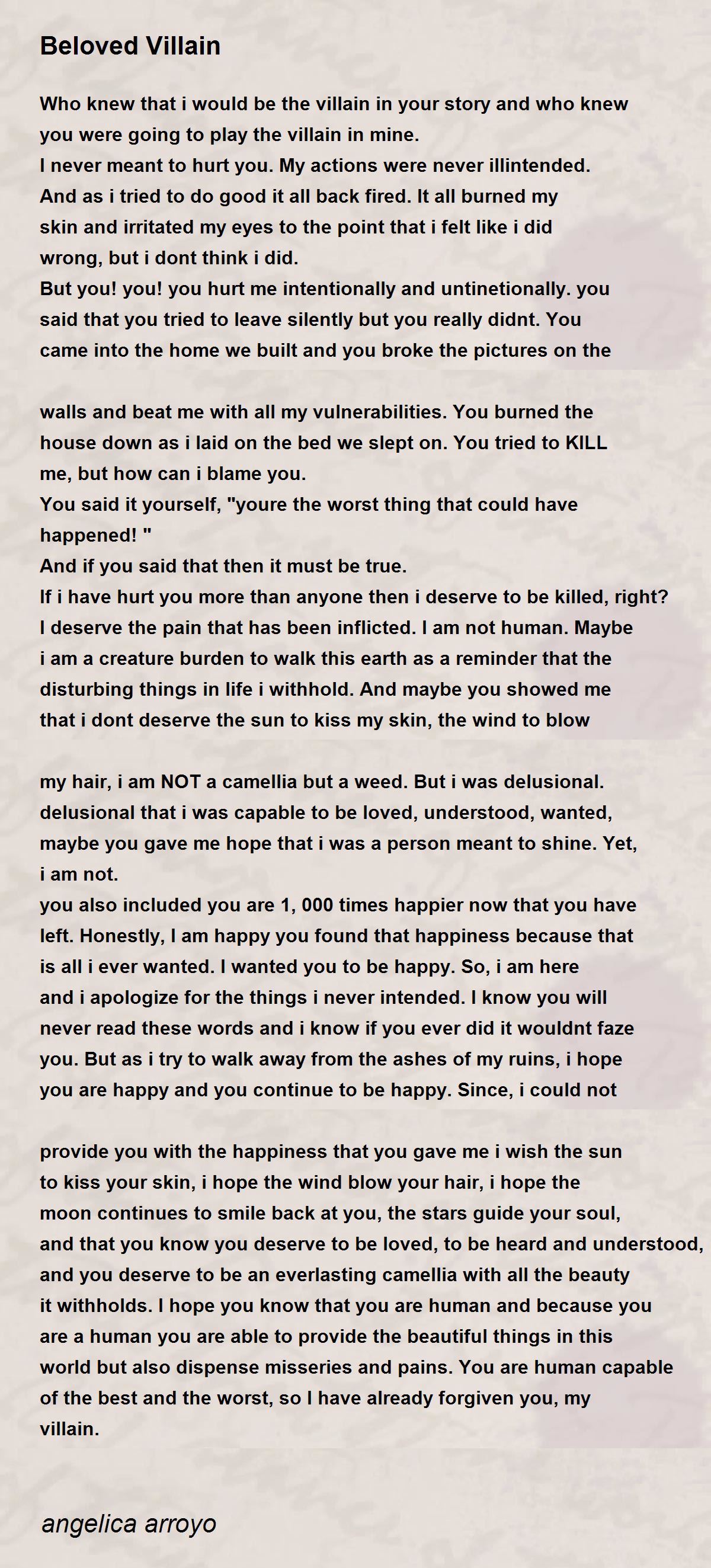 Beloved Villain by angelica arroyo - Beloved Villain Poem