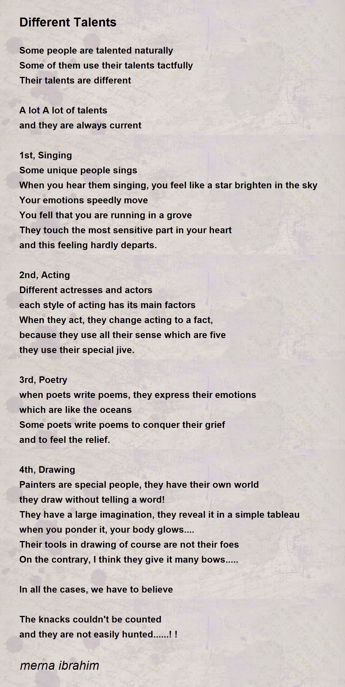 Different Talents Poem by merna ibrahim - Poem Hunter