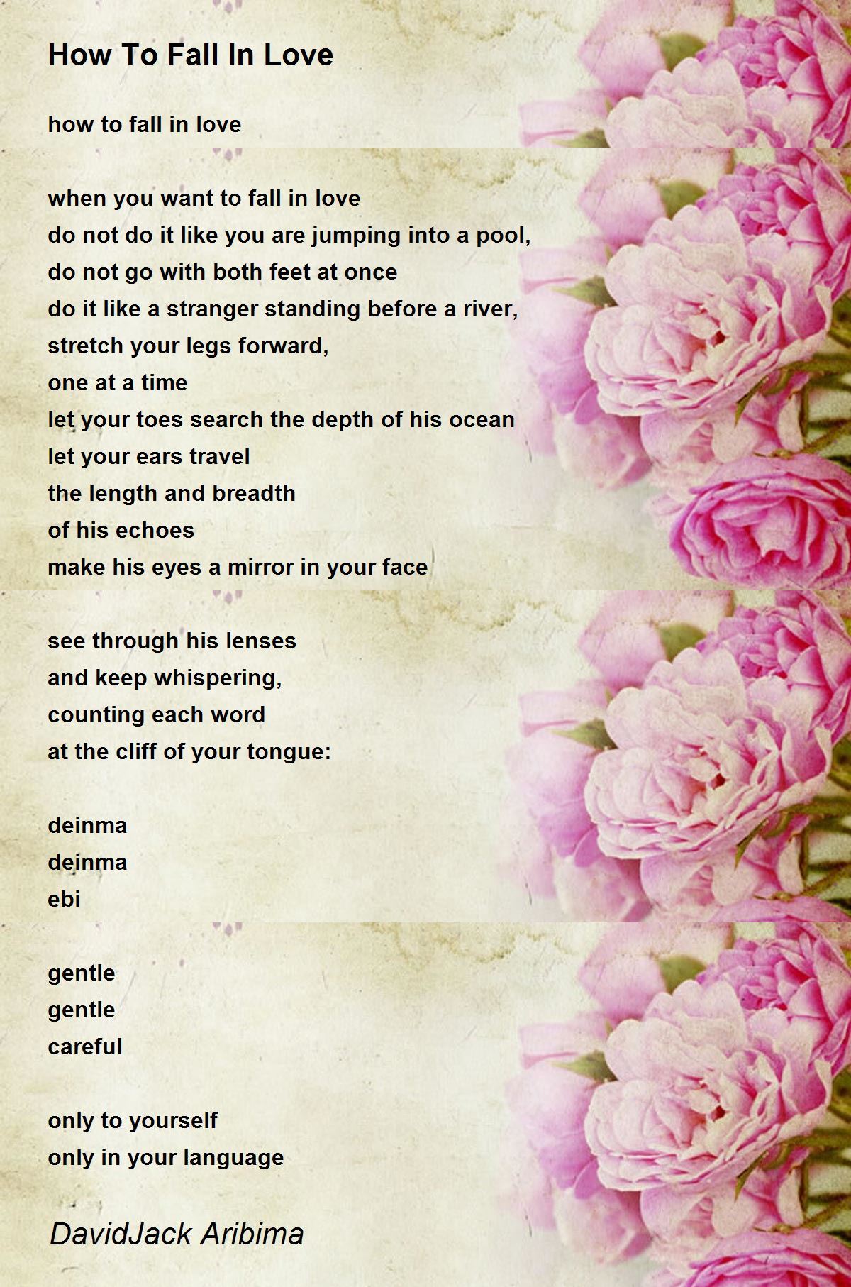How To Fall In Love Poem by DavidJack Aribima - Poem Hunter
