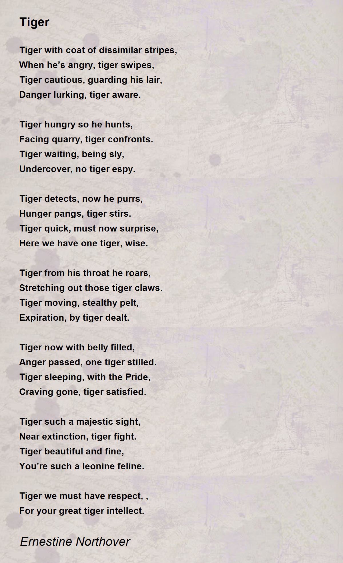 Tiger Poem by Ernestine Northover - Poem Hunter