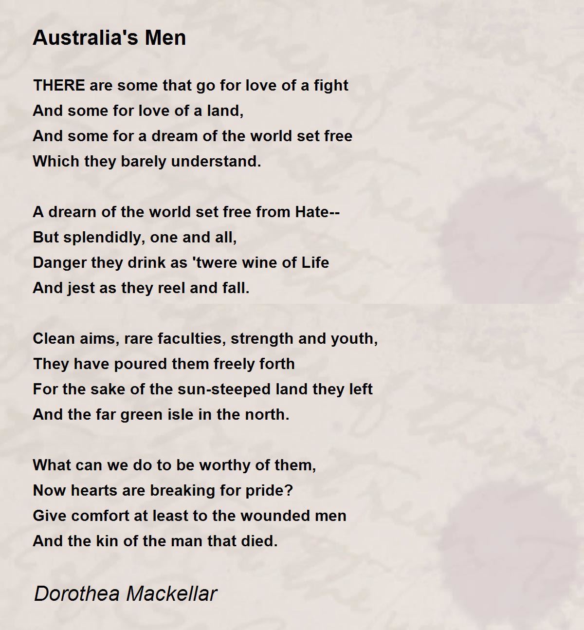 Australia's Men Poem by Dorothea Mackellar - Poem Hunter