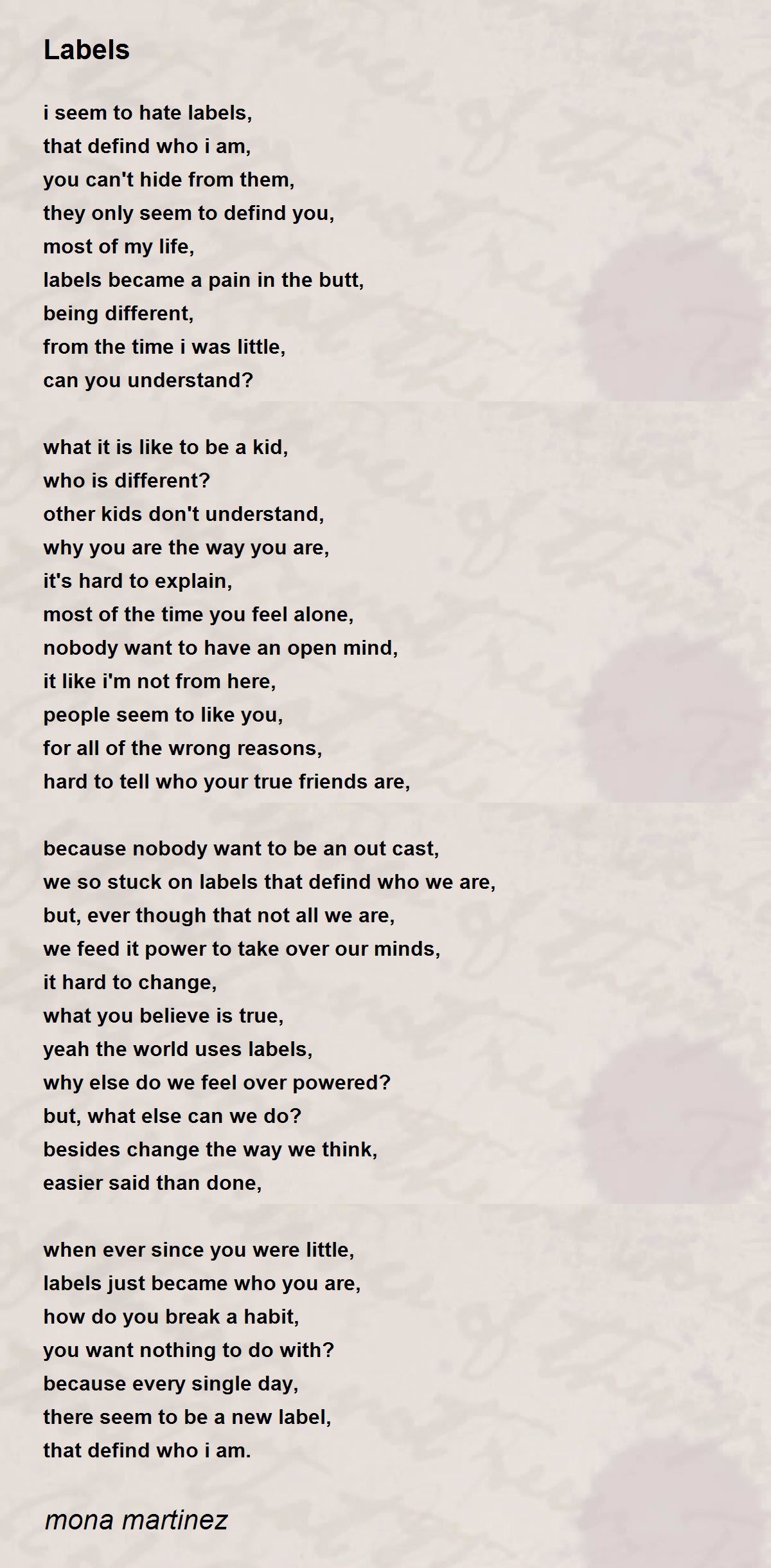 Labels - Labels Poem by mona martinez