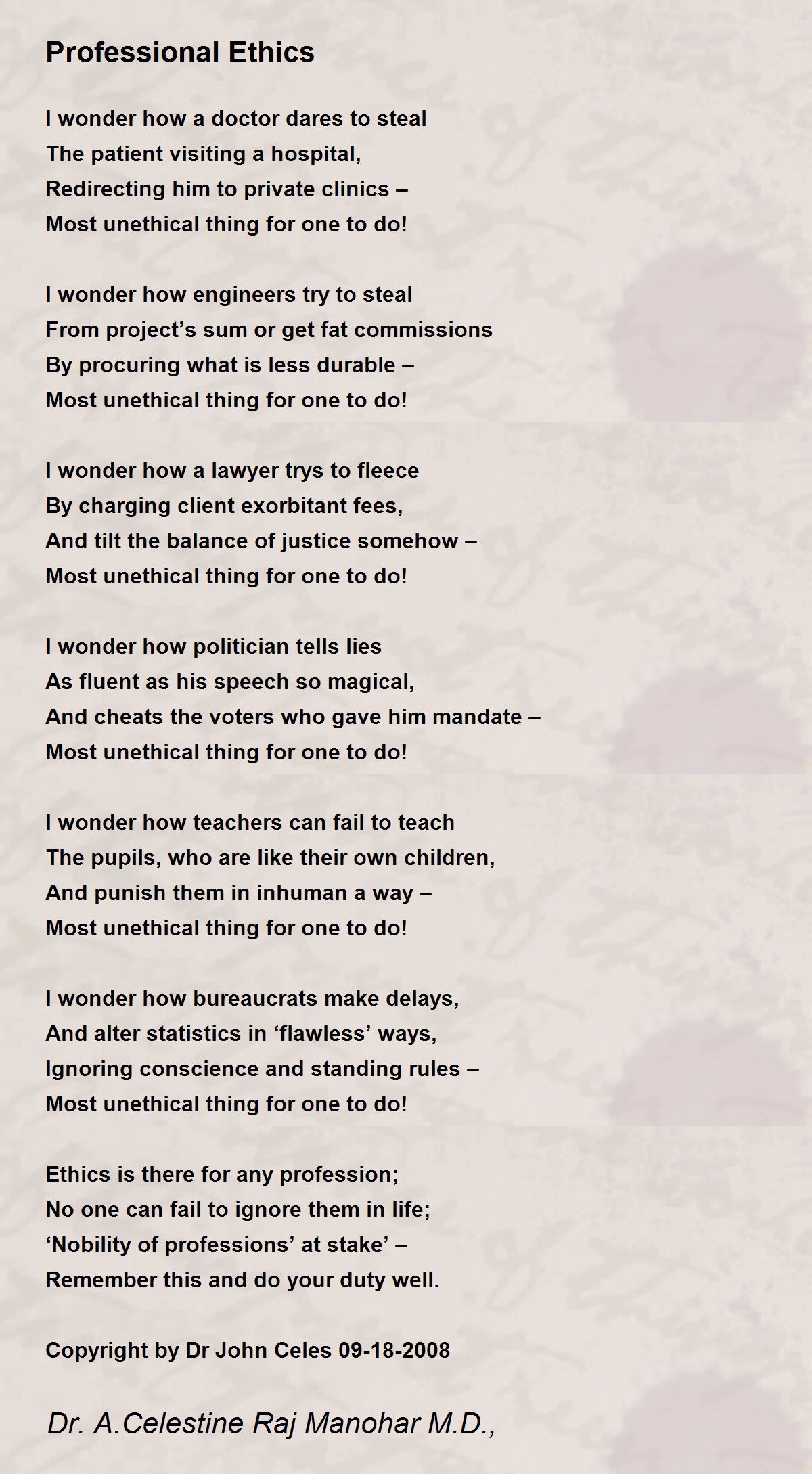 Poems About Ethics Morals