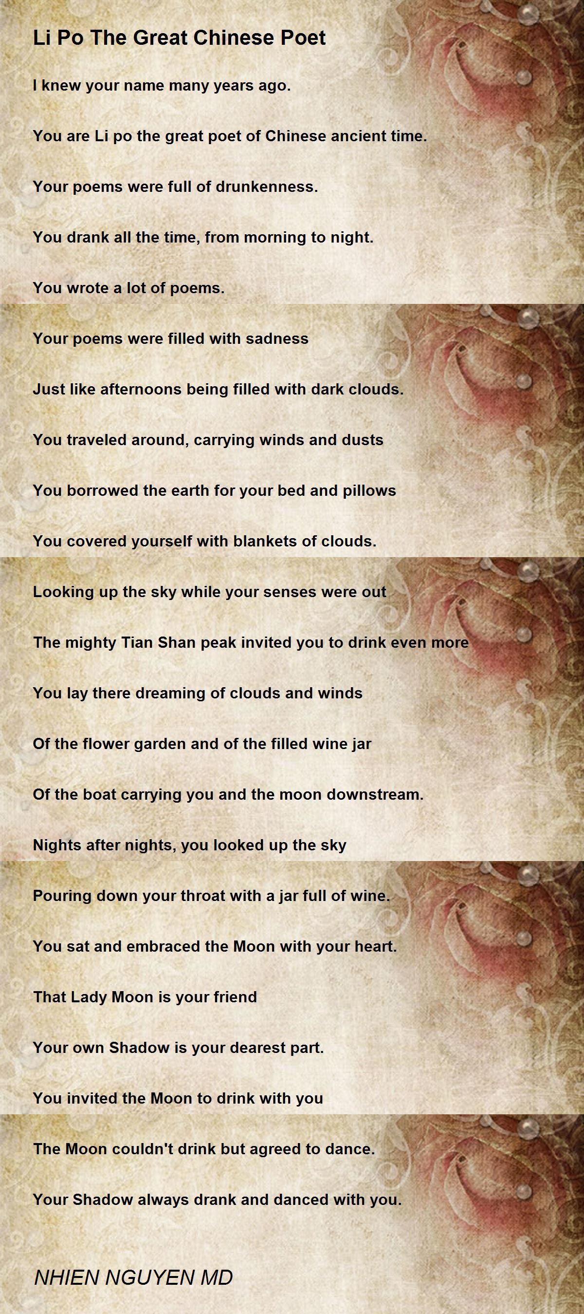 Li Po The Great Chinese Poet - Li Po The Great Chinese Poet Poem by ...