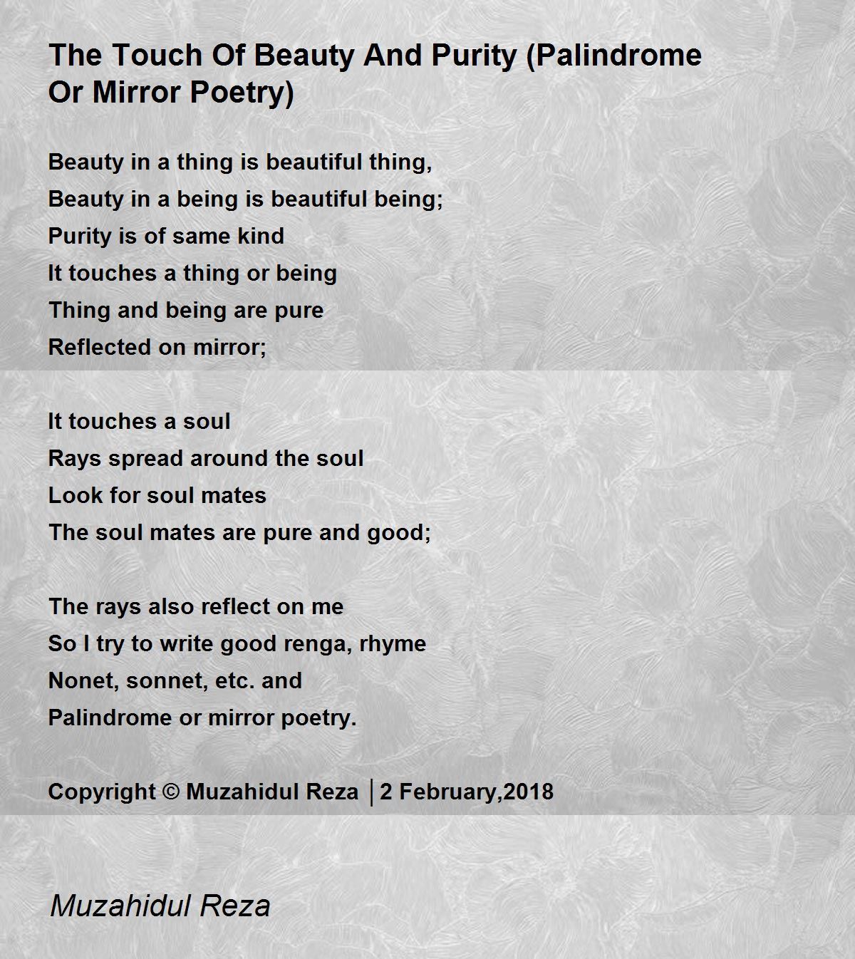 The Touch Of Beauty And Purity (Palindrome Or Mirror Poetry) - The ...