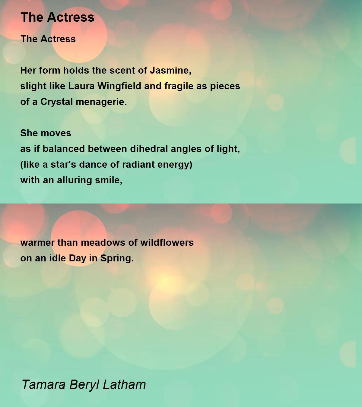 The Actress Poem by Tamara Beryl Latham - Poem Hunter