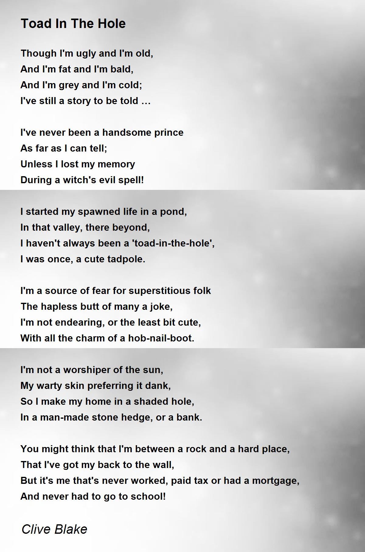 Toad In The Hole - Toad In The Hole Poem by Clive Blake