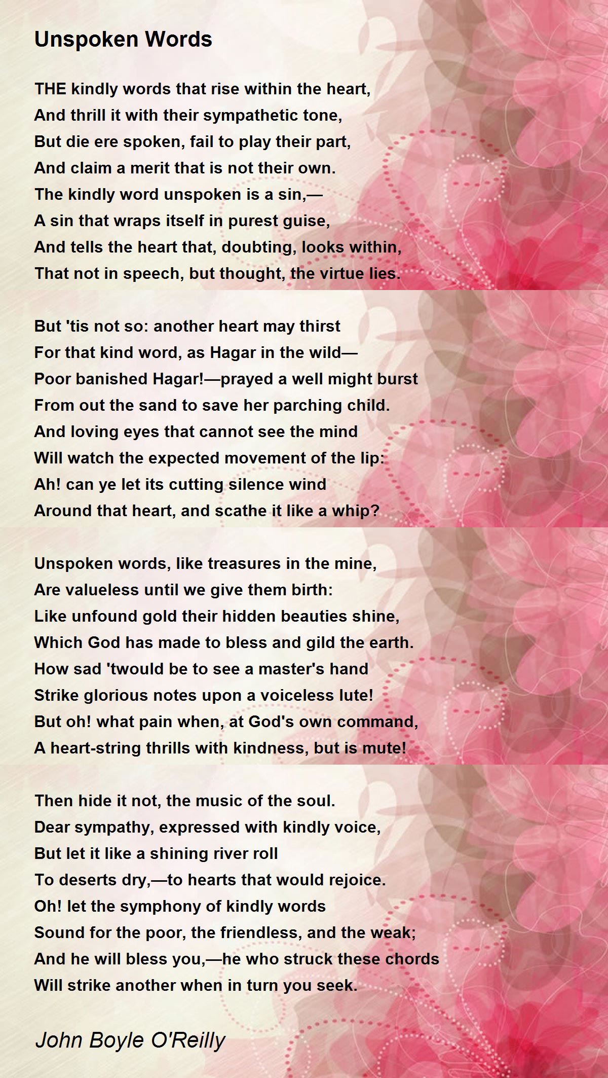 Unspoken Words Poem by John Boyle O'Reilly - Poem Hunter