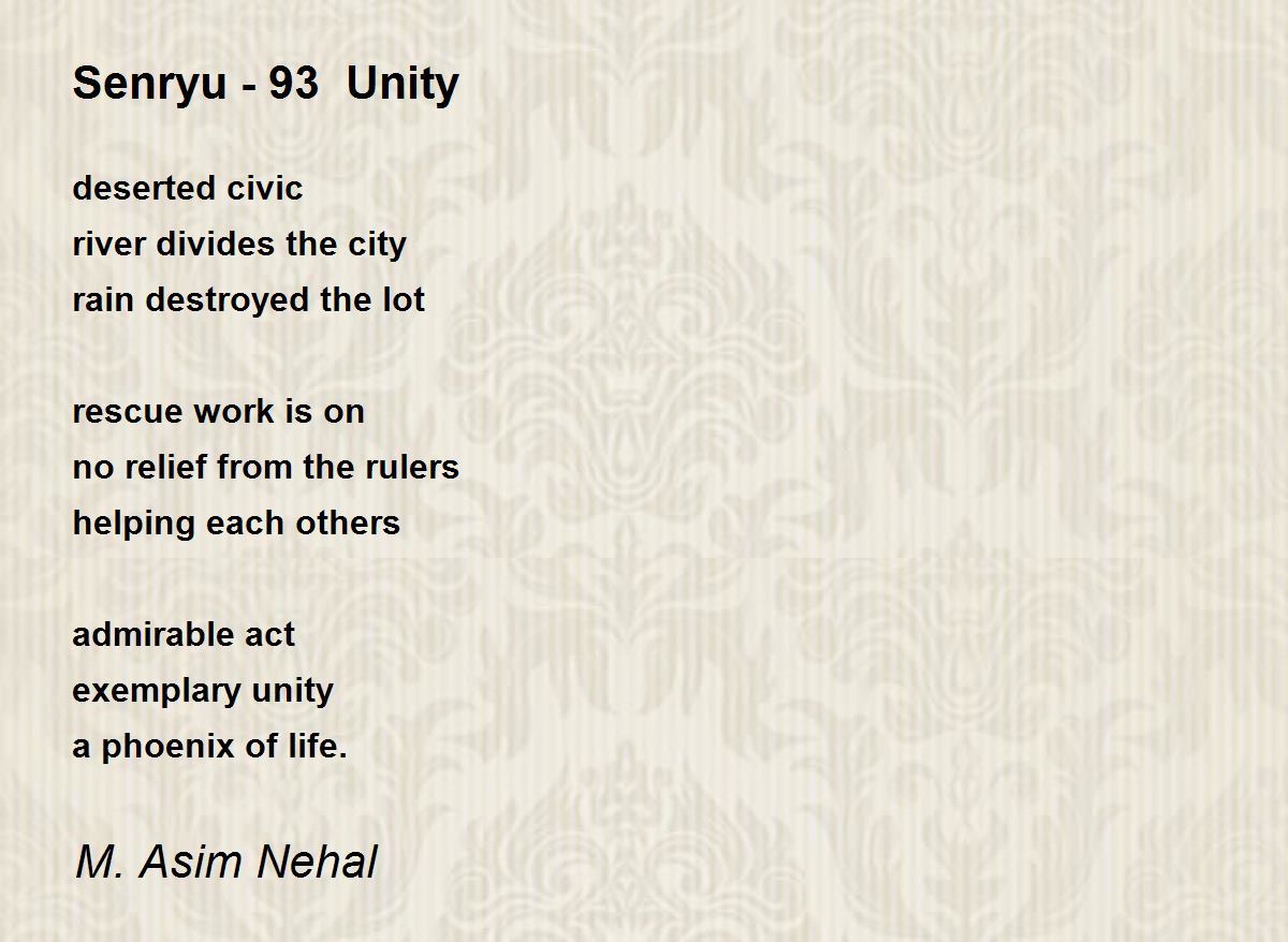 Senryu - 93 Unity - Senryu - 93 Unity Poem by Dr. M. Asim Nehal