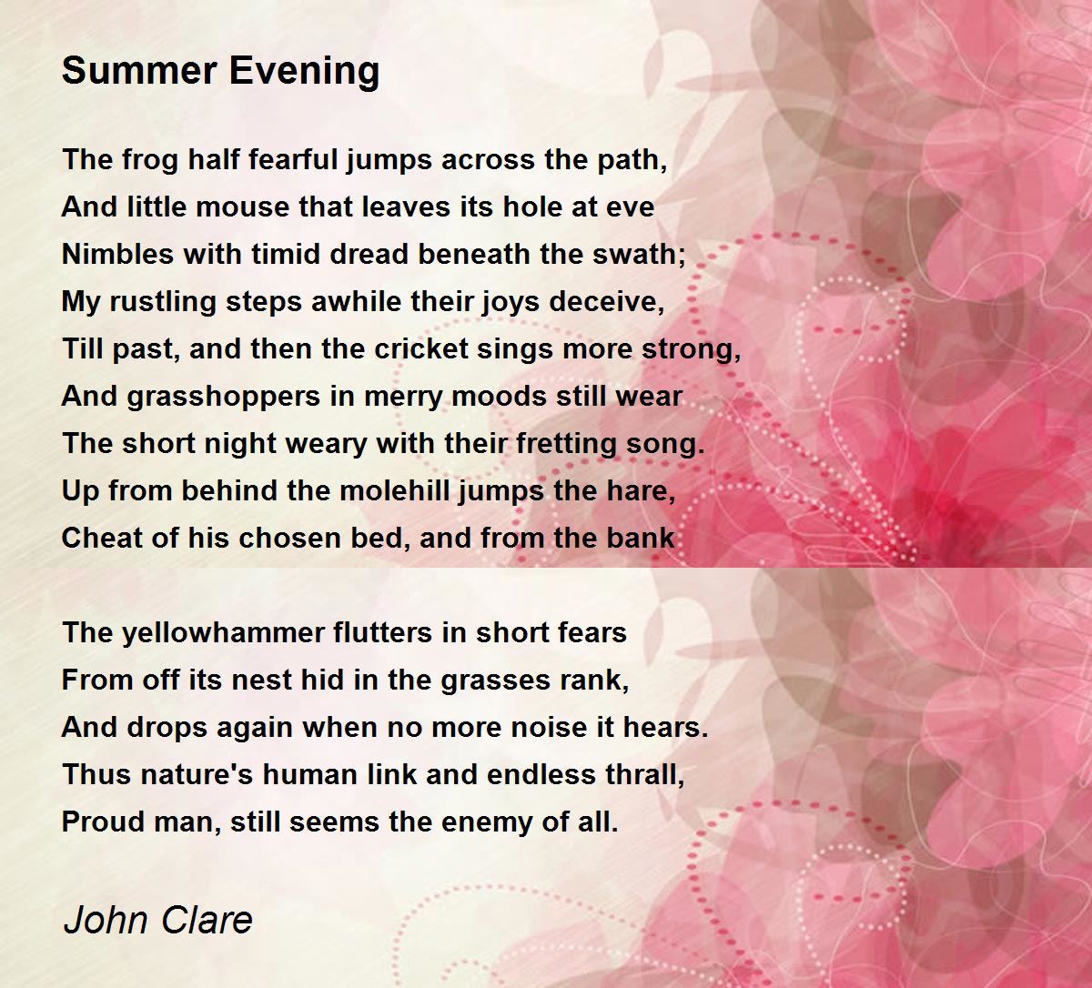 Summer Evening Poem by John Clare - Poem Hunter