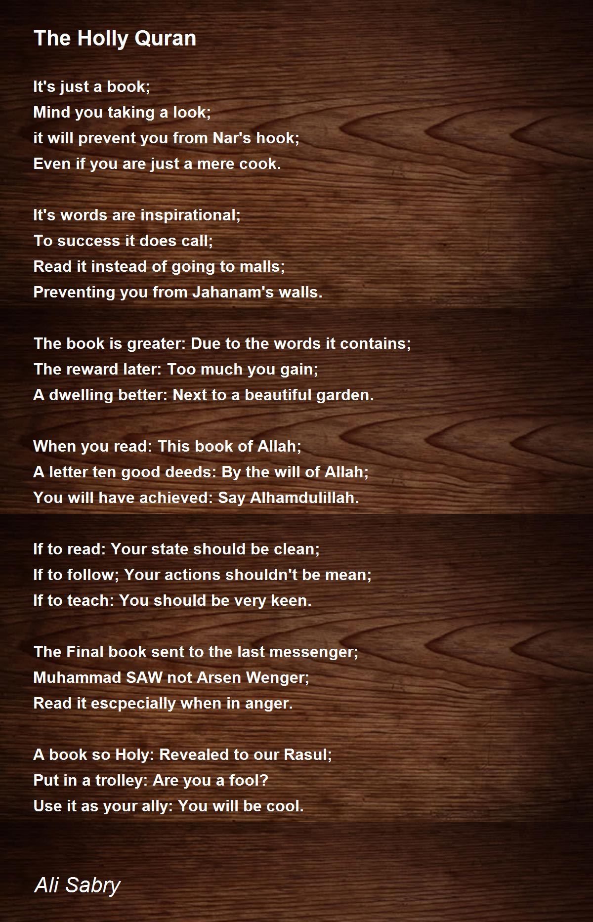 The Holly Quran - The Holly Quran Poem by Ali Ayoob Sabry Alzahawii™